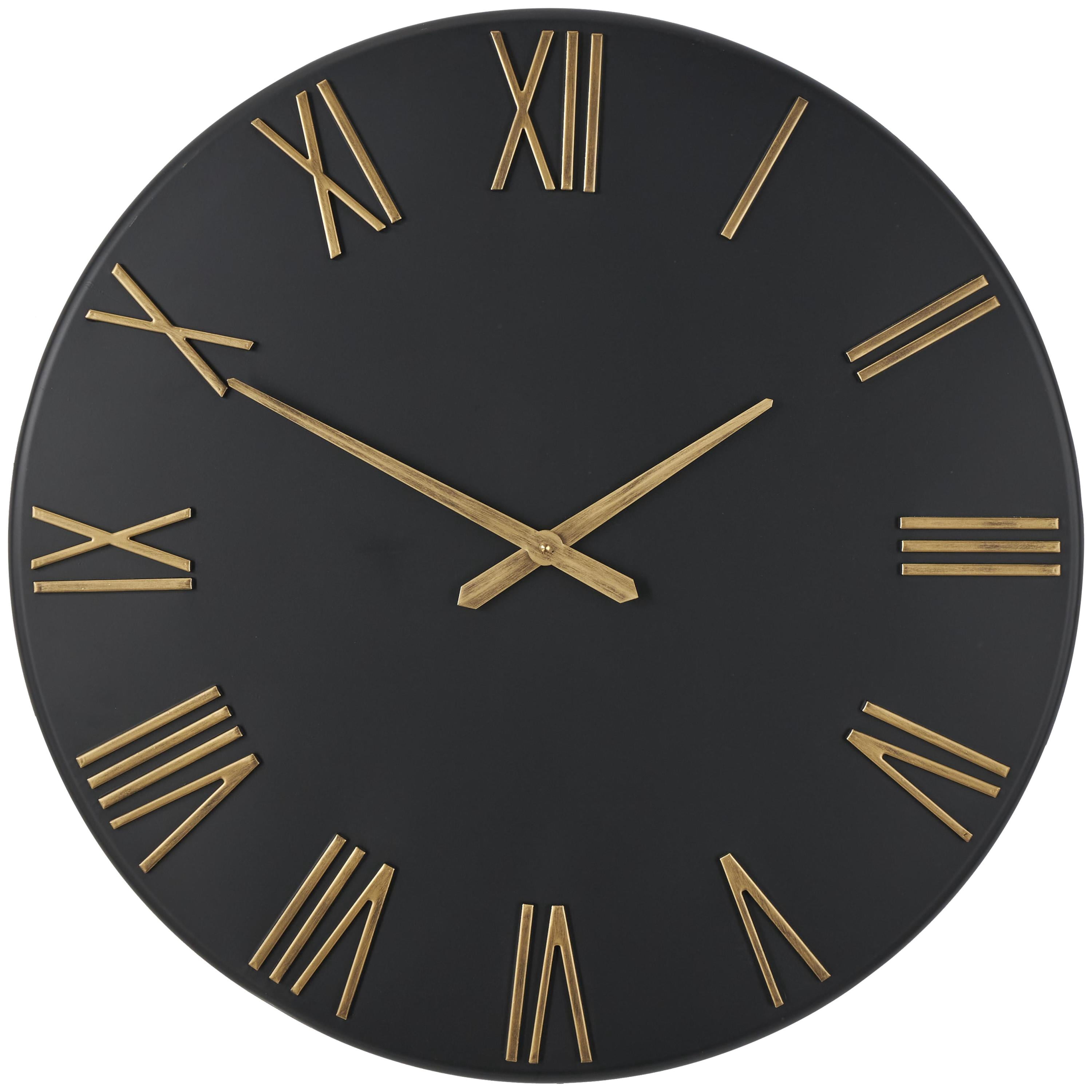 DecMode 31 Inch Black Metal Wall Clock with Gold Hands and Numbers ...