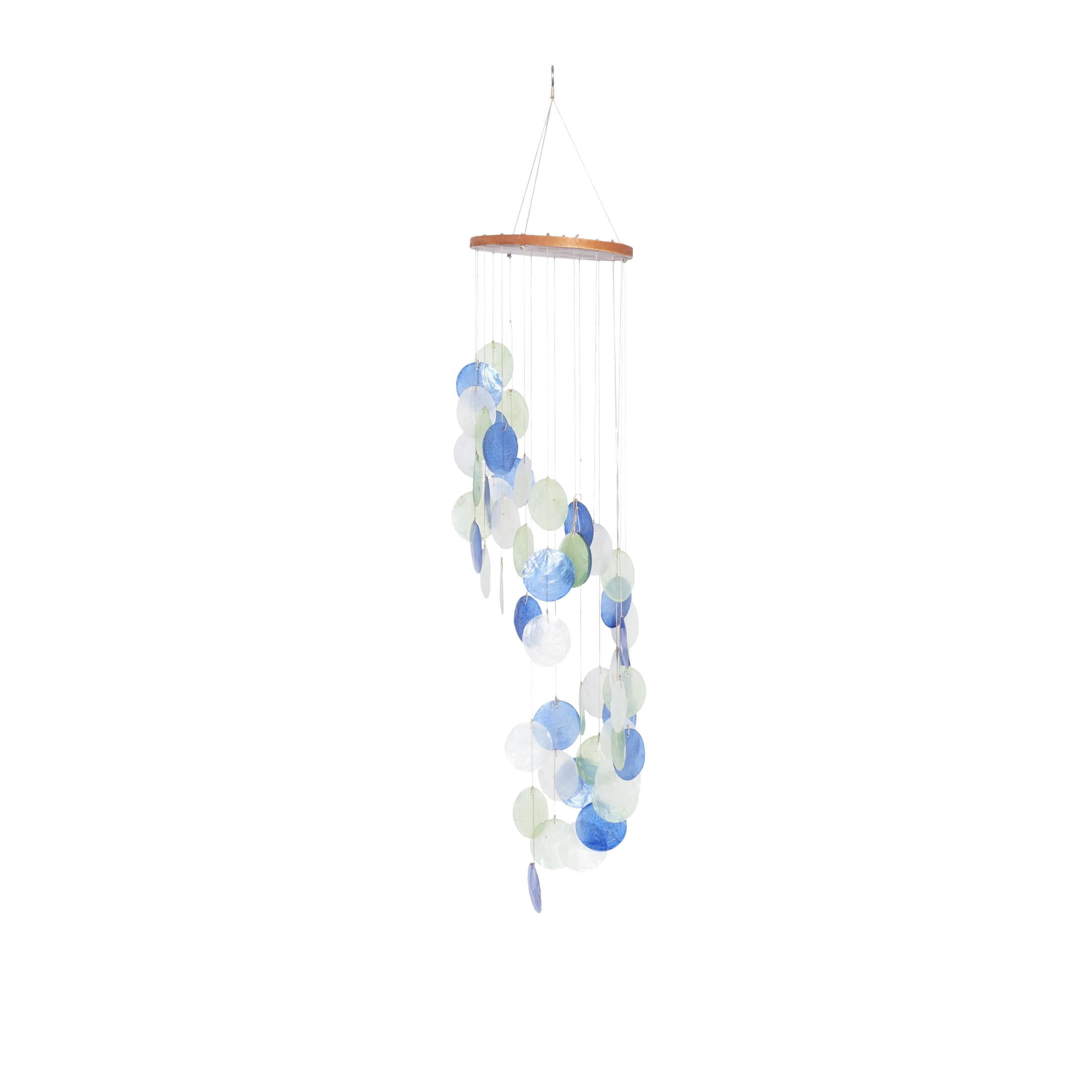 DecMode 31" Blue Capiz Shell Spiral Waterfall Geometric Windchime ...
