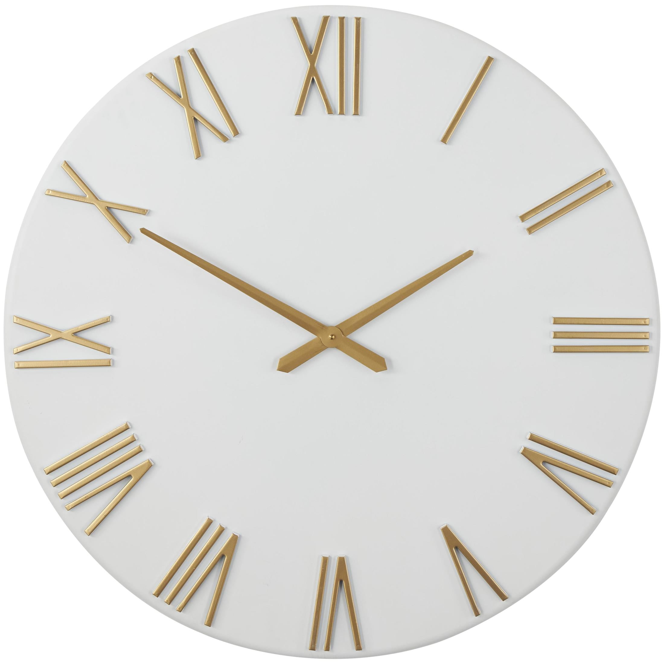 DecMode 31" White Metal Wall Clock with Gold Roman Numerals - Walmart.com