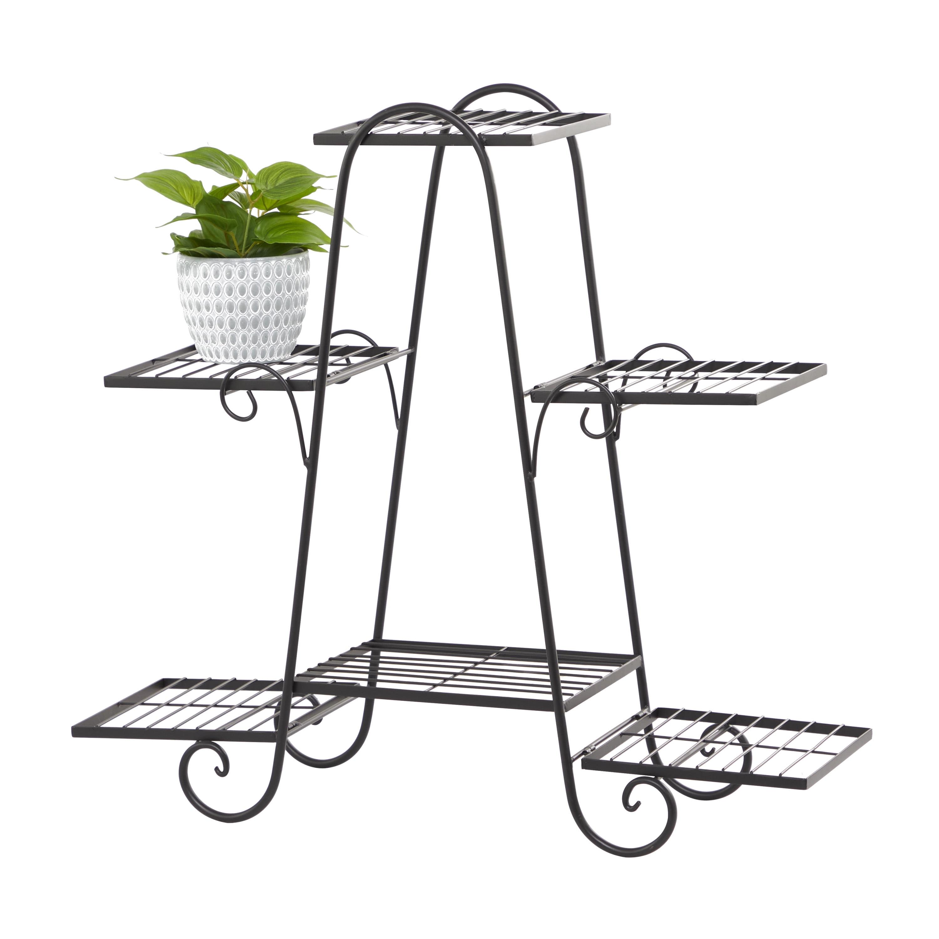 DecMode 31" x 10" x 29" 6 Tier Black Metal Scroll Plantstand - Walmart.com