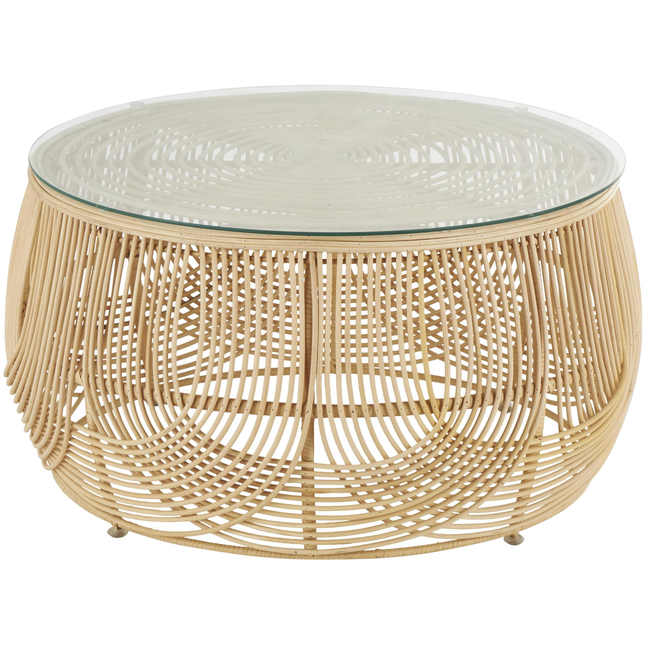 DecMode 31" x 17" Light Brown Rattan Coffee Table with Glass Top, 1 ...