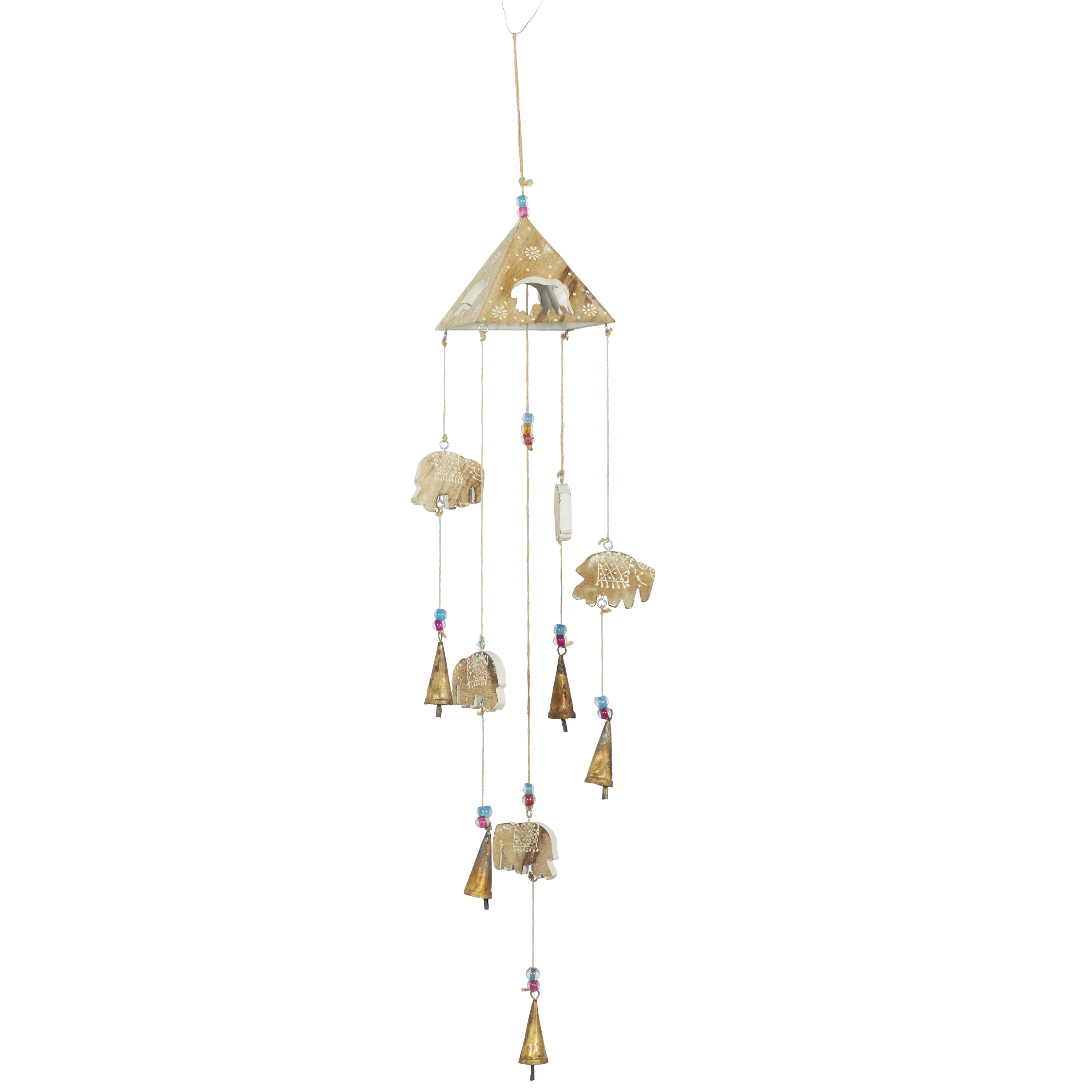 DecMode 32" Gold Mango Wood Indoor Outdoor Elephant Windchime with ...