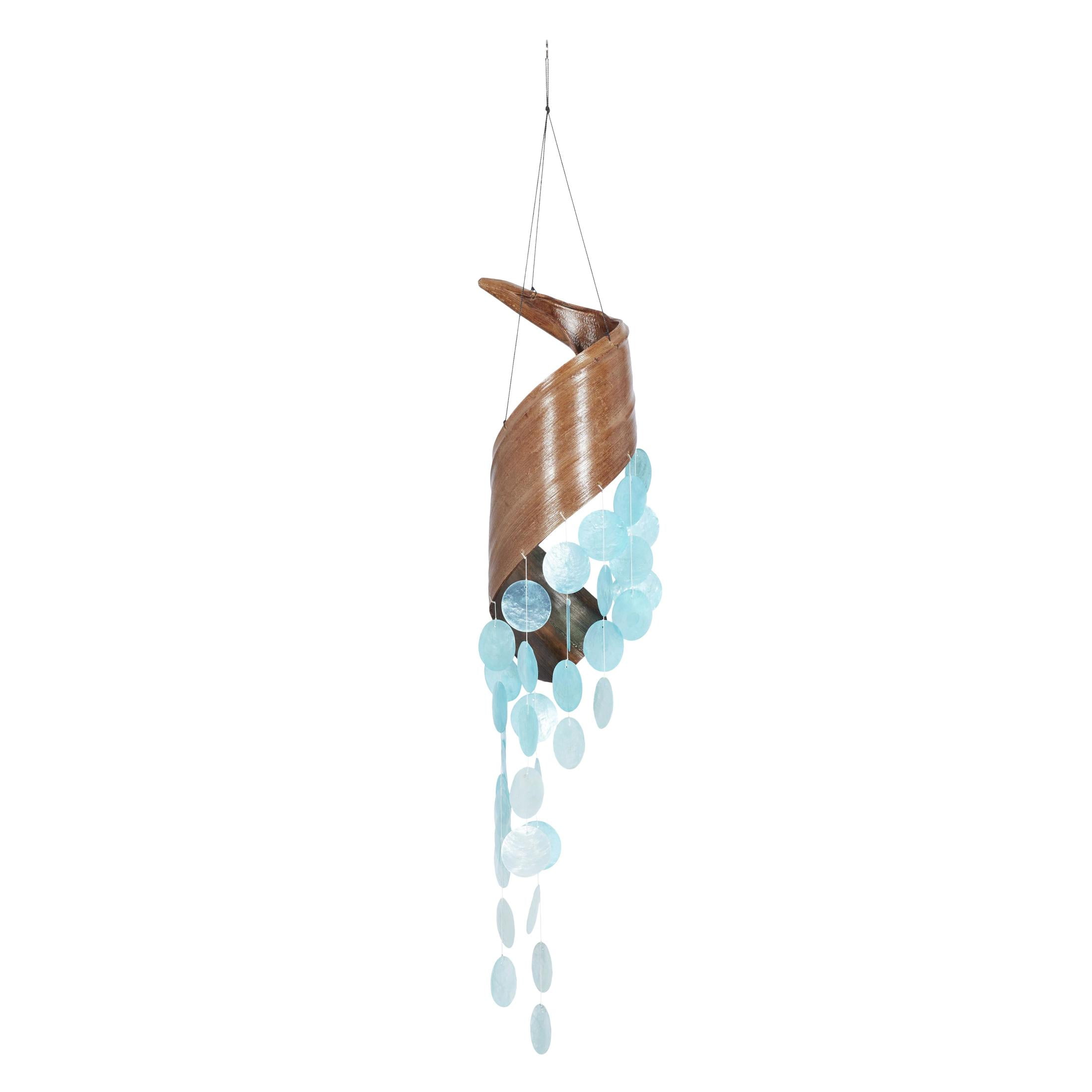 DecMode 32" Teal Shell Spiral Waterfall Geometric Windchime with Black ...