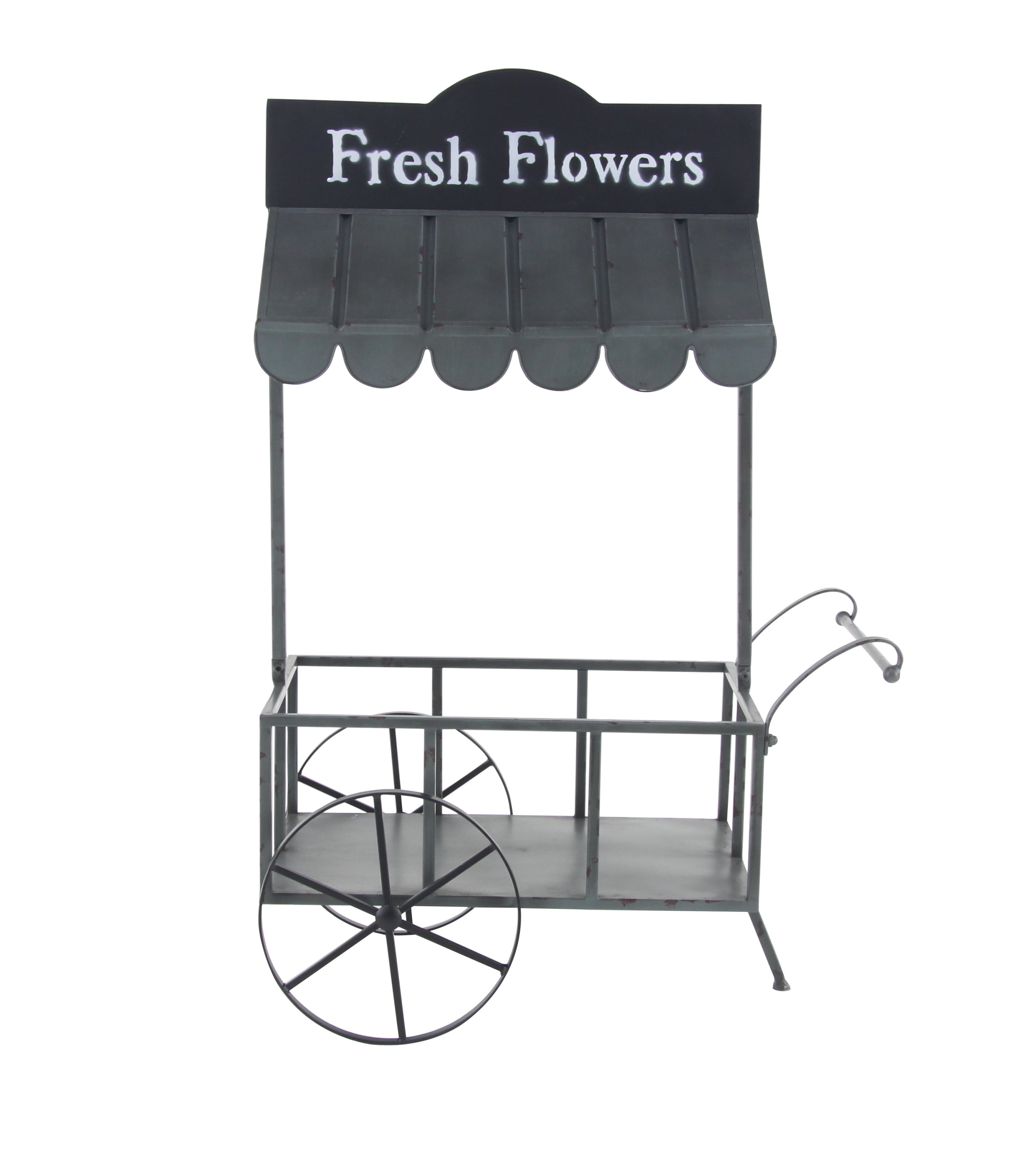 DecMode 32" x 21" x 44" Black Metal Indoor Outdoor Flower Cart ...