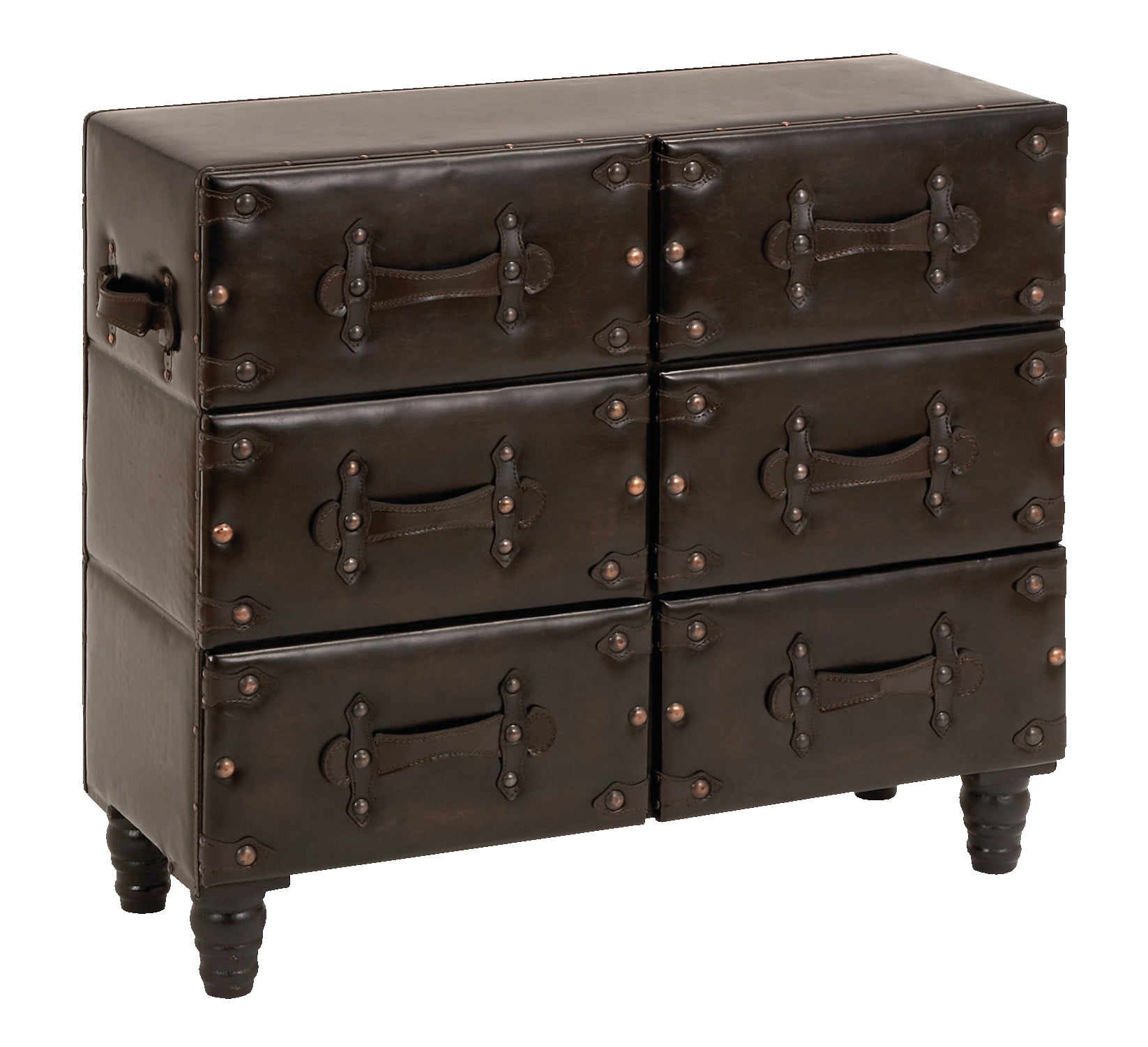 DecMode 32" x 28" Black Wood Vintage Faux Leather Chest with Rivets and ...