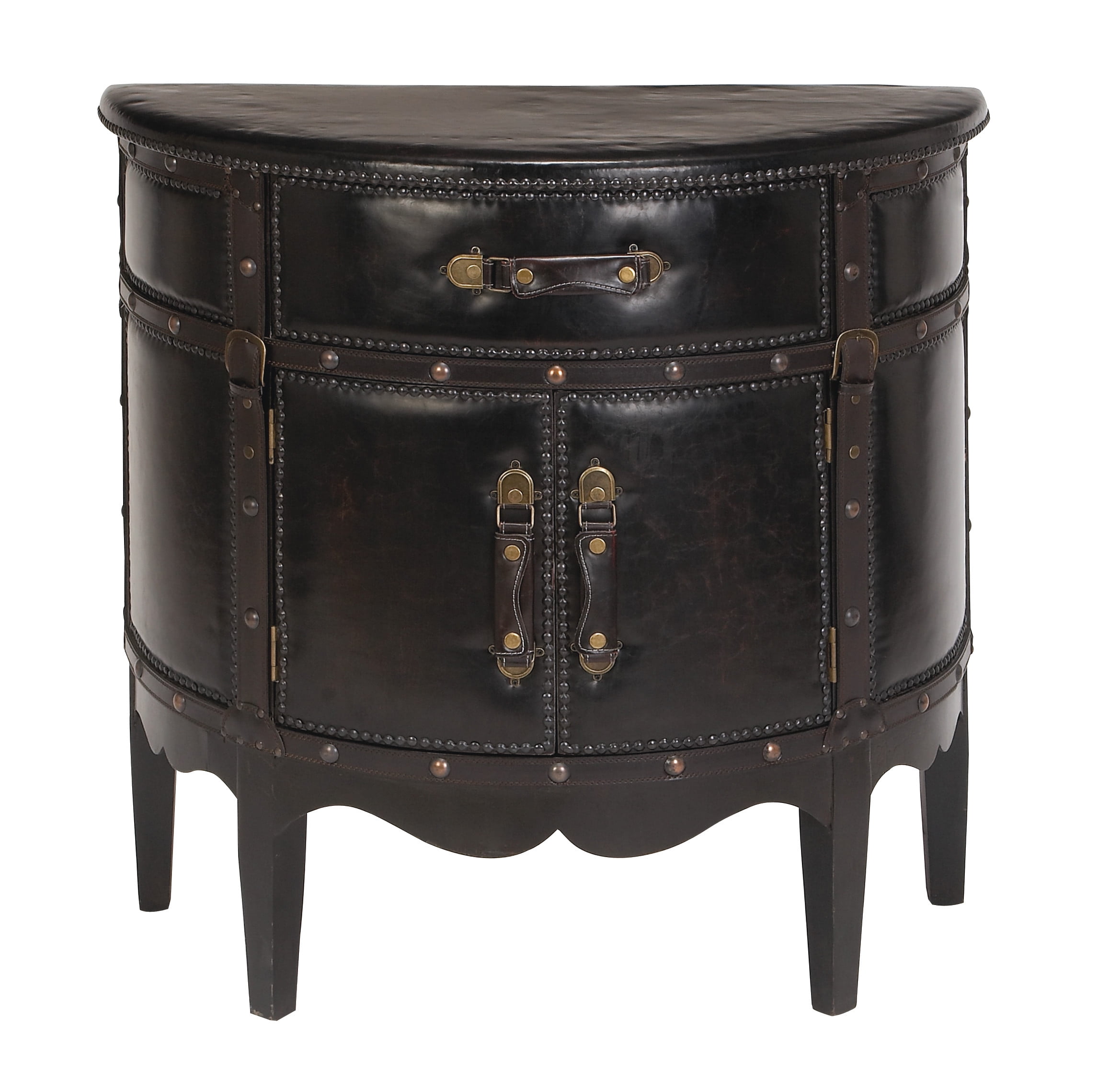 DecMode 32" x 31" Dark Brown Wood Vintage Faux Leather Cabinet with ...