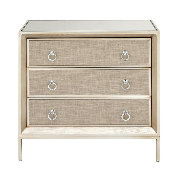 DecMode 32" x 32" Beige Wood Upholstered Front Panel 3 Drawer Chest ...