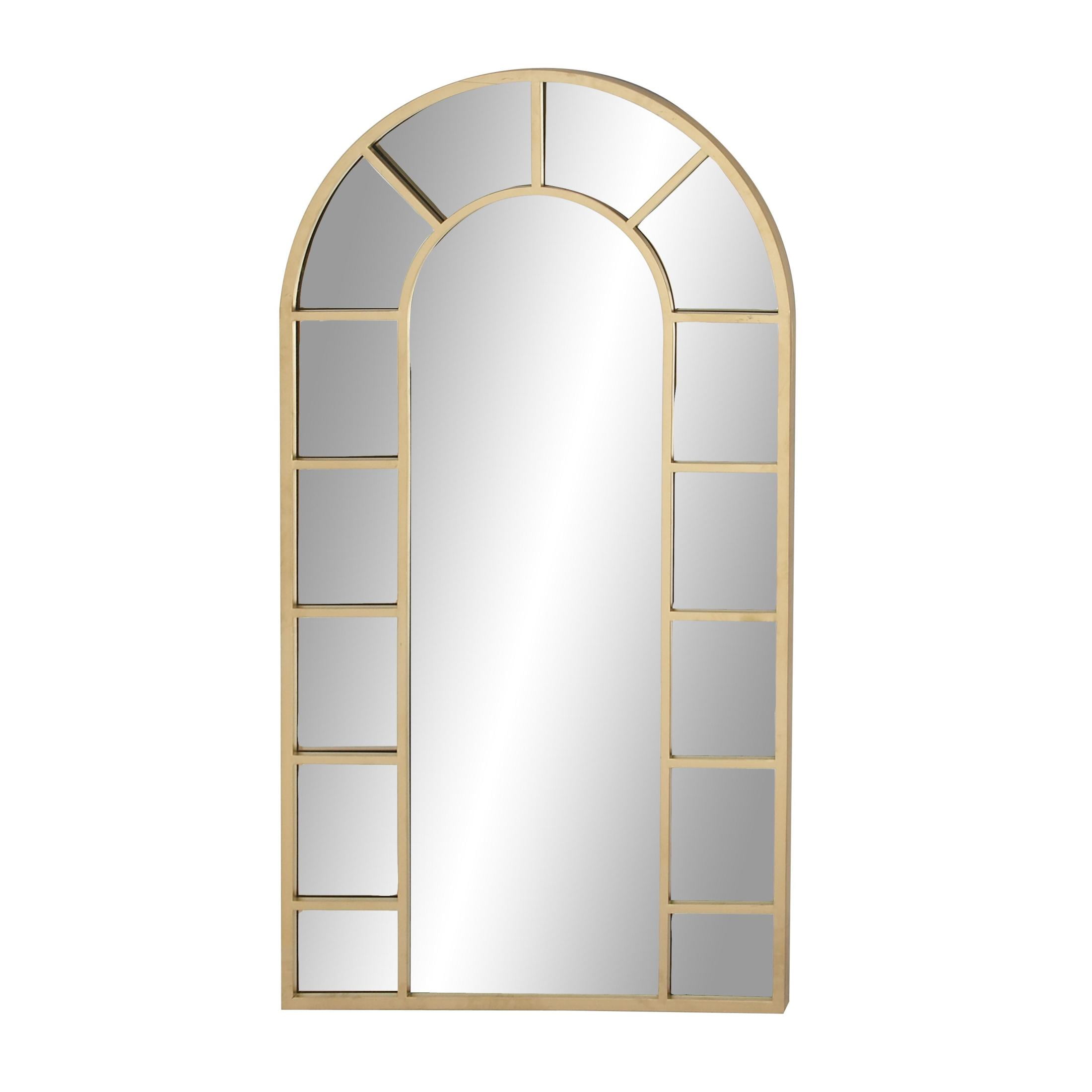 DecMode Gold Metal Arched Window Pane Room Wall Mirror with Arched Top ...