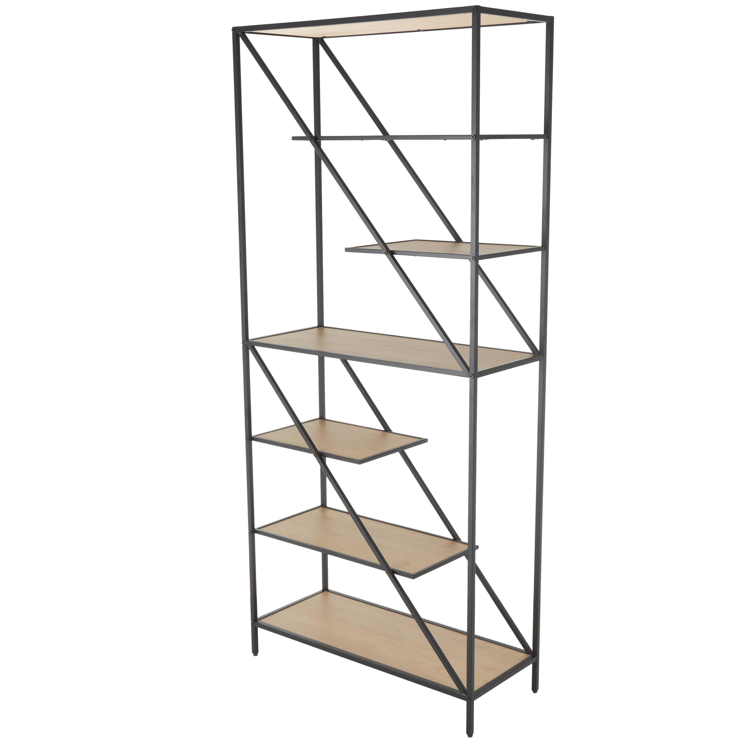 DecMode 32" x 71" Brown Wooden Diagonal Angled 6-Tier Shelving Unit ...