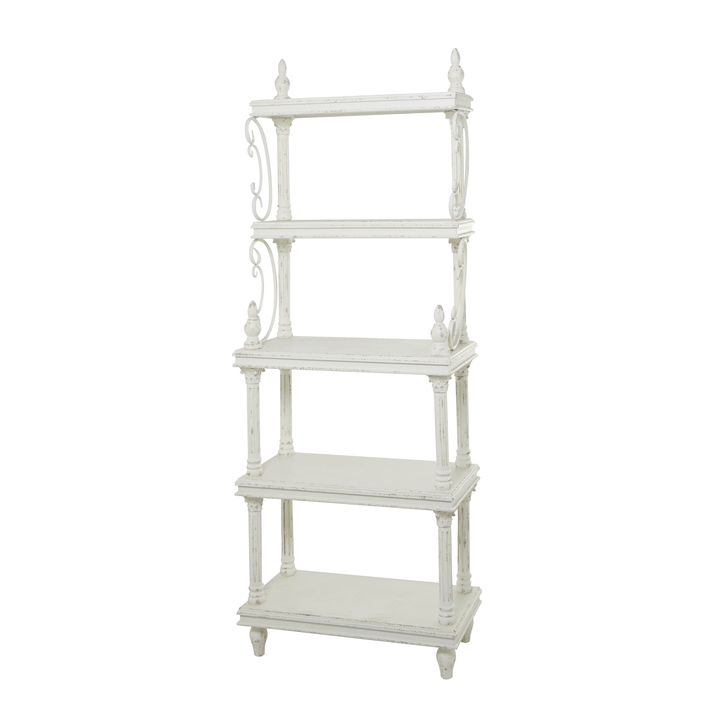 DecMode 32" x 86" White Wood Scroll 5-Tier Shelving Unit, 1-Piece ...