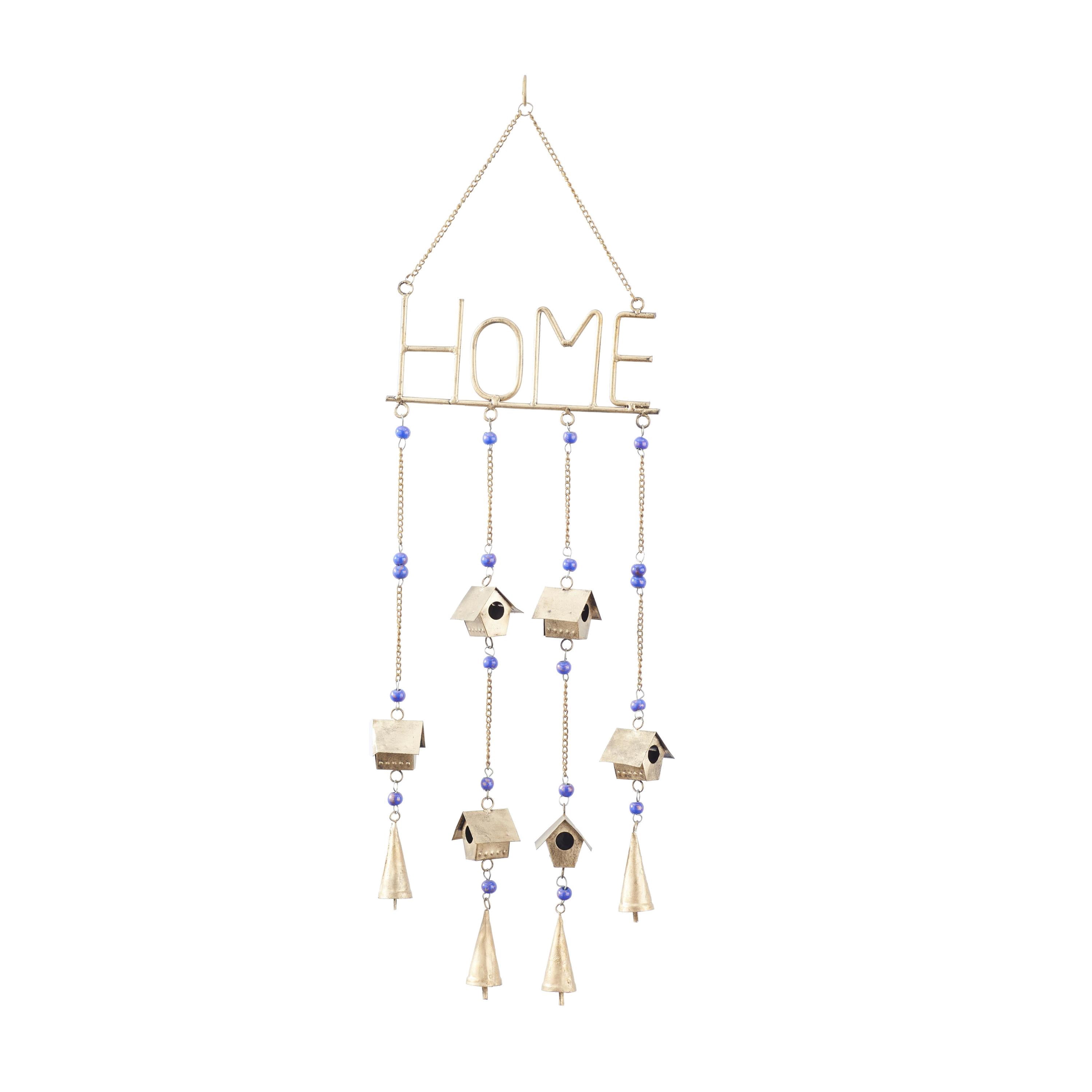 DecMode 33" Gold Metal Home Geometric Windchime with Glass Beads and ...