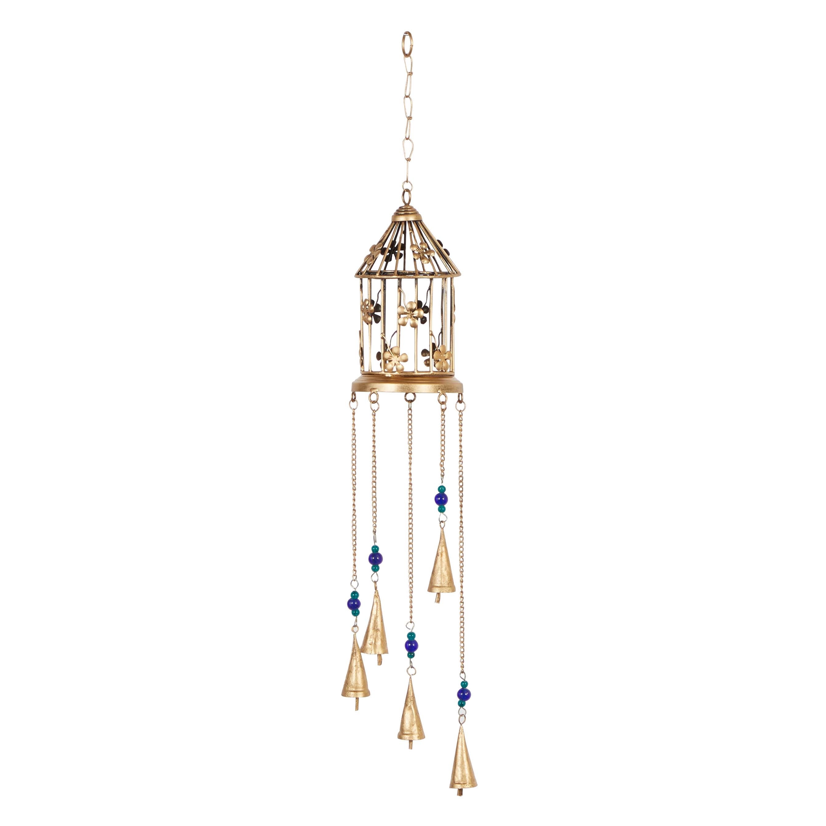 DecMode 33" Gold Metal Indoor Outdoor Birdcage Floral Windchime with ...