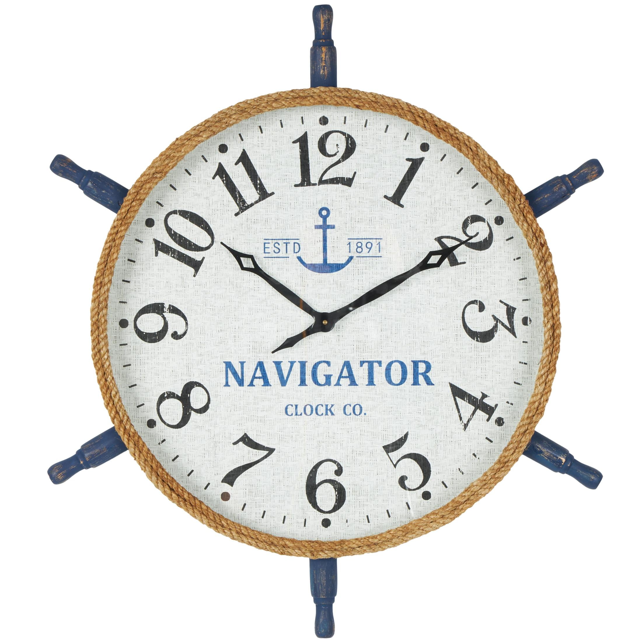 Save 20% • DecMode 33" White Wood Ship Wheel Wall Clock with Brown Rope ...