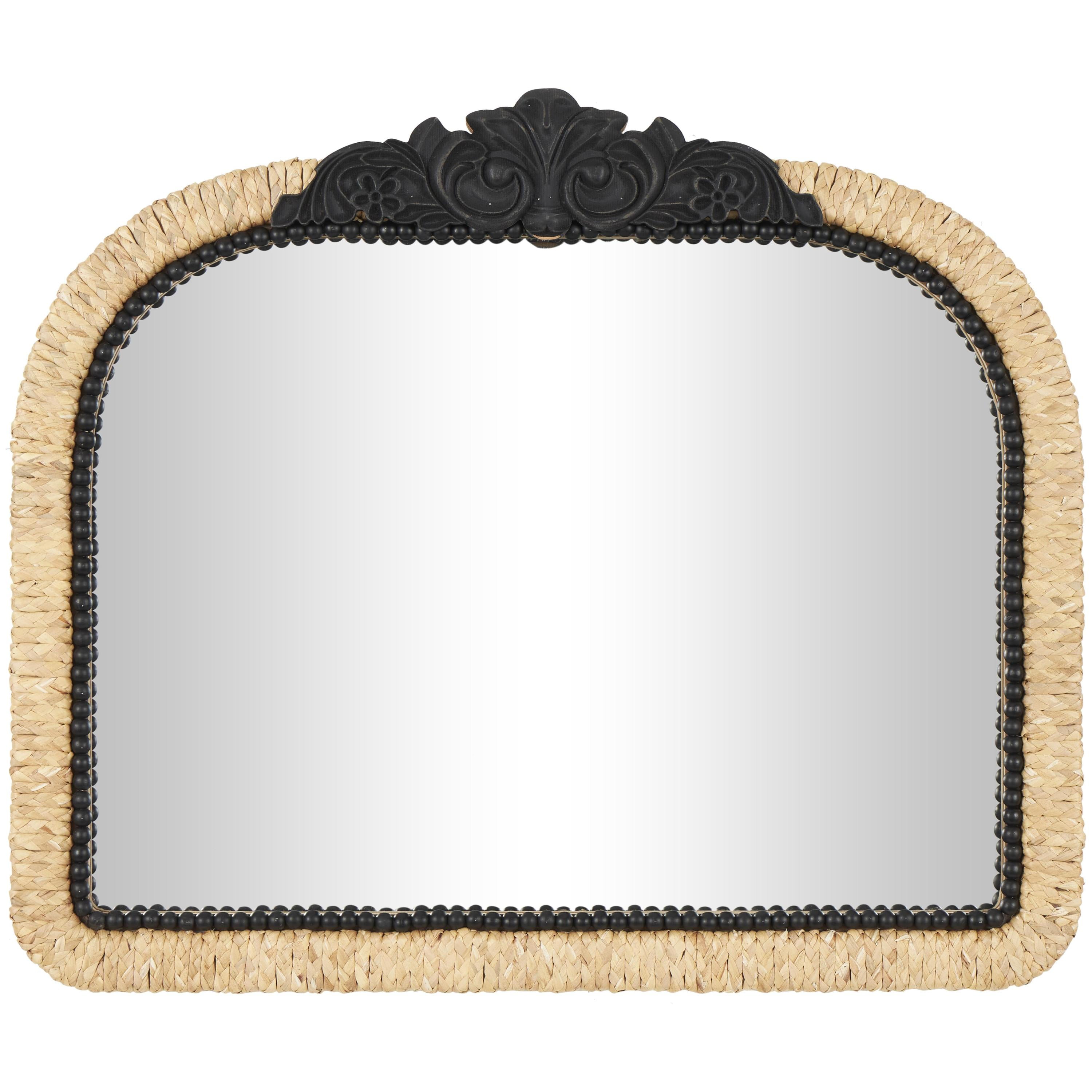 DecMode 35" x 29" Brown Woven Floral Wall Mirror with Black Beaded ...