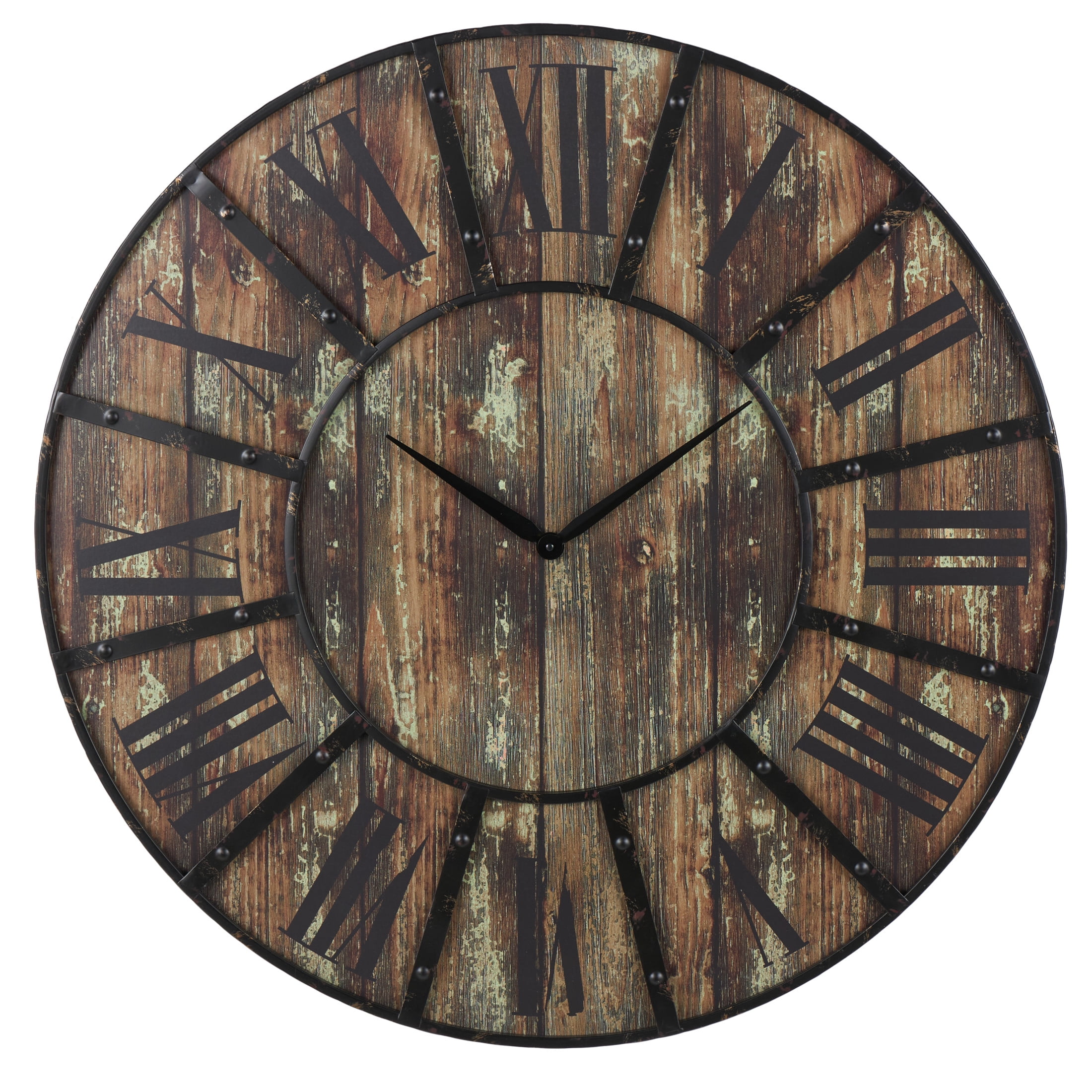 DecMode 36" Brown Wooden Wall Clock with Black Accents - Walmart.com