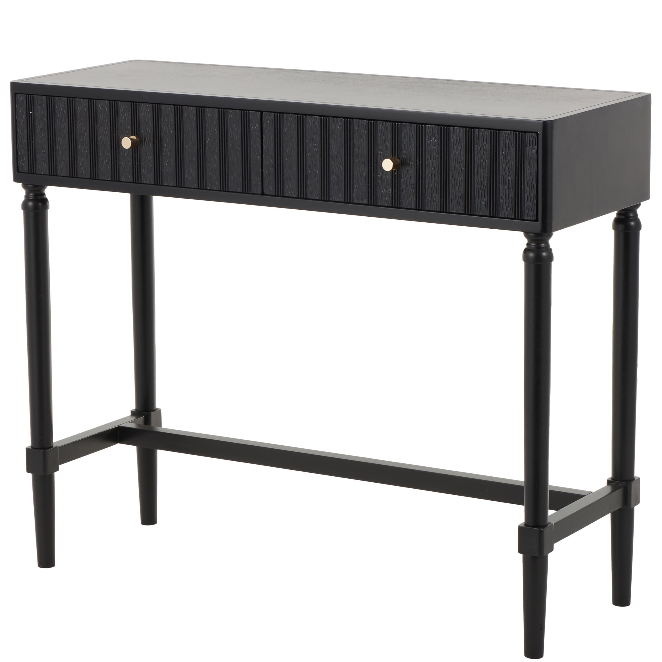 DecMode 2 Drawer Console Table - Black Wood - Gold Handles - Walmart.com