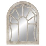 DecMode 36" x 44" Beige Window Pane Inspired Wall Mirror with Arched ...