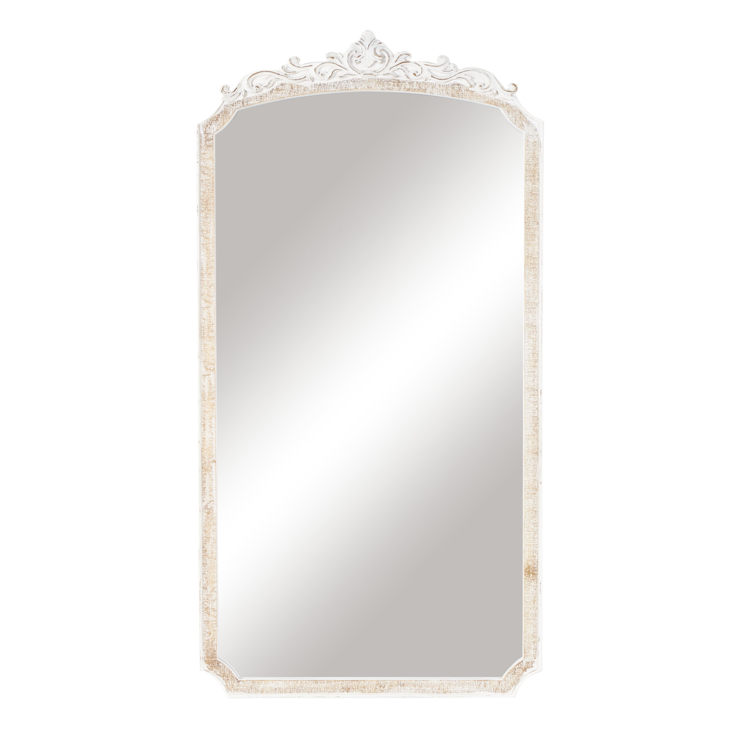 DecMode 36" x 69" Cream Tall Arched Scroll Wall Mirror with Brown ...