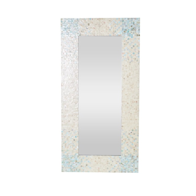 DecMode 36" x 70" Cream Handmade Mosaic Wall Mirror with Blue Corners ...