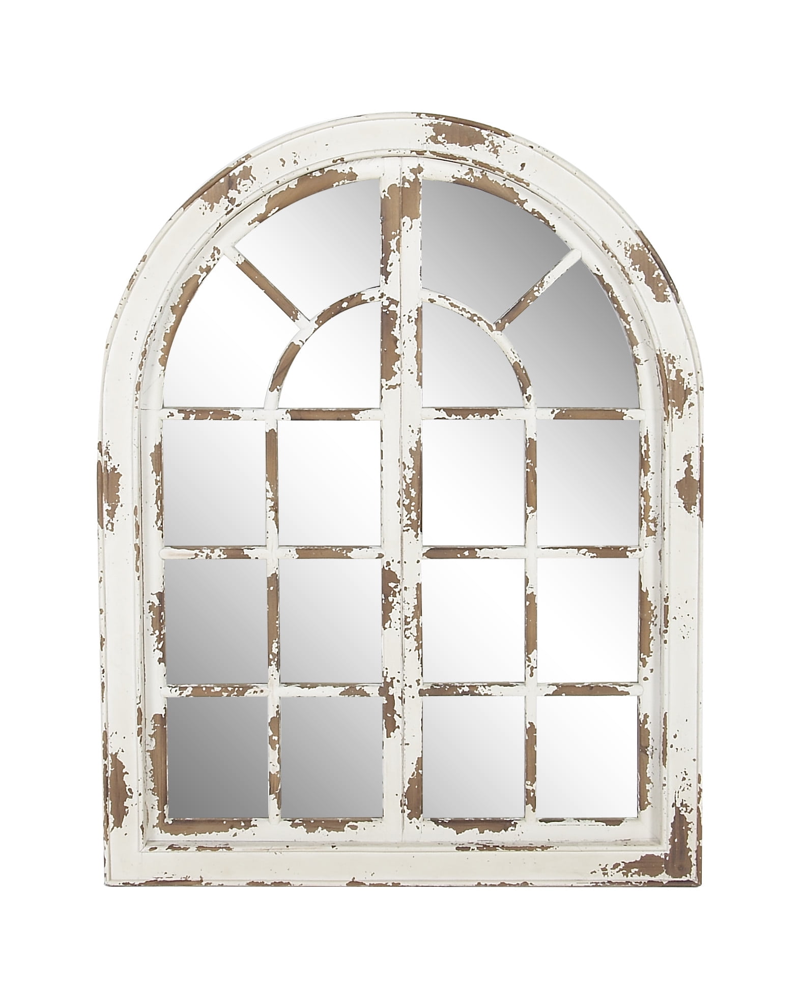 DecMode 37" x 48" White Window Pane Inspired Wall Mirror with Arched ...