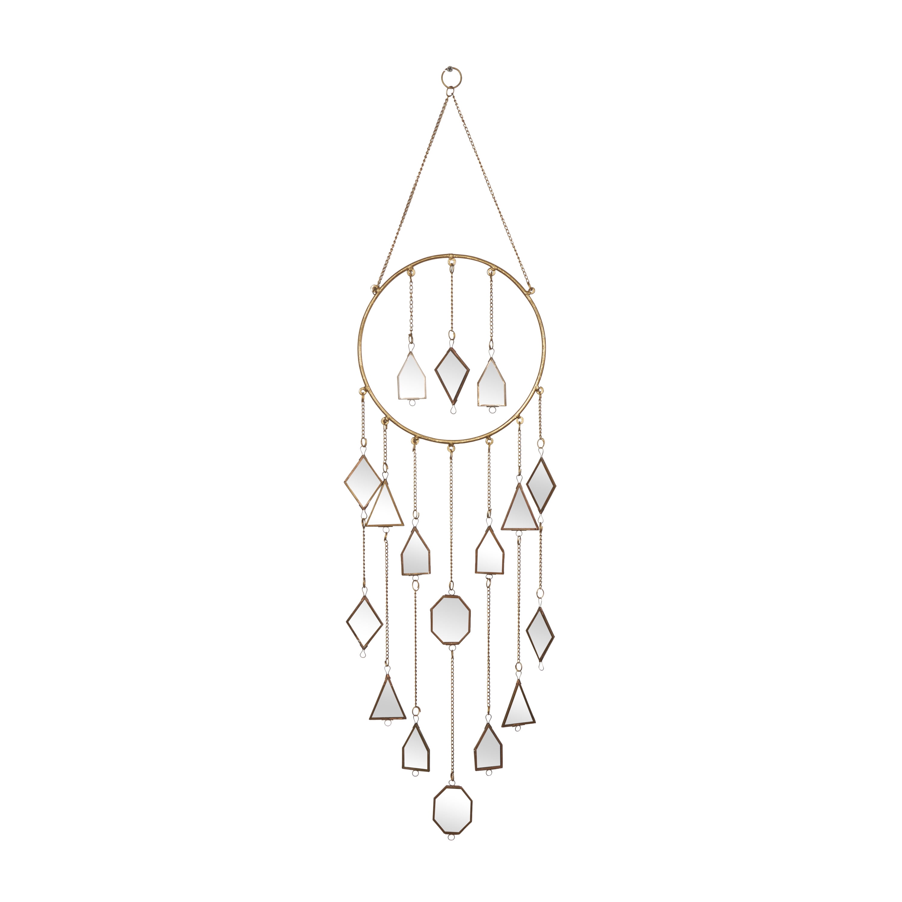DecMode 38" Brass Metal Indoor Outdoor Geometric Windchime with Hanging ...