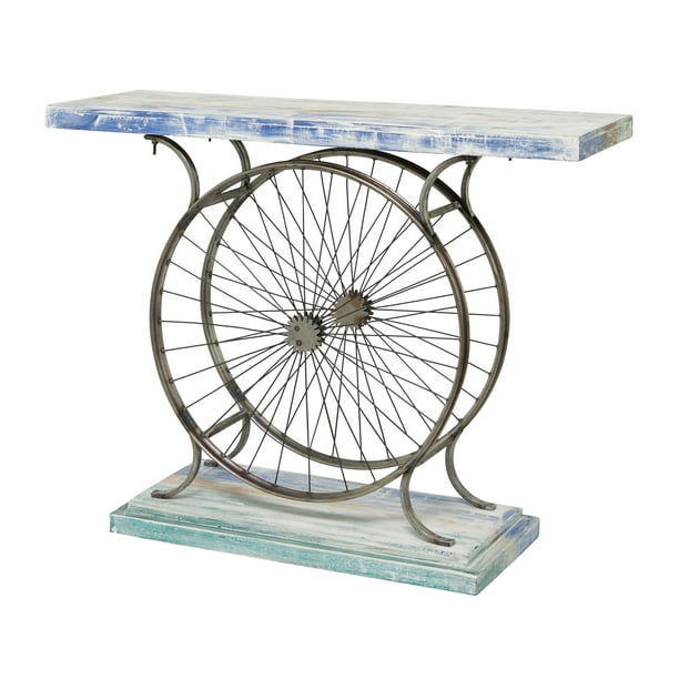 DecMode 38" x 28" Blue Wood Wide Slatted Top Bike Console Table with ...