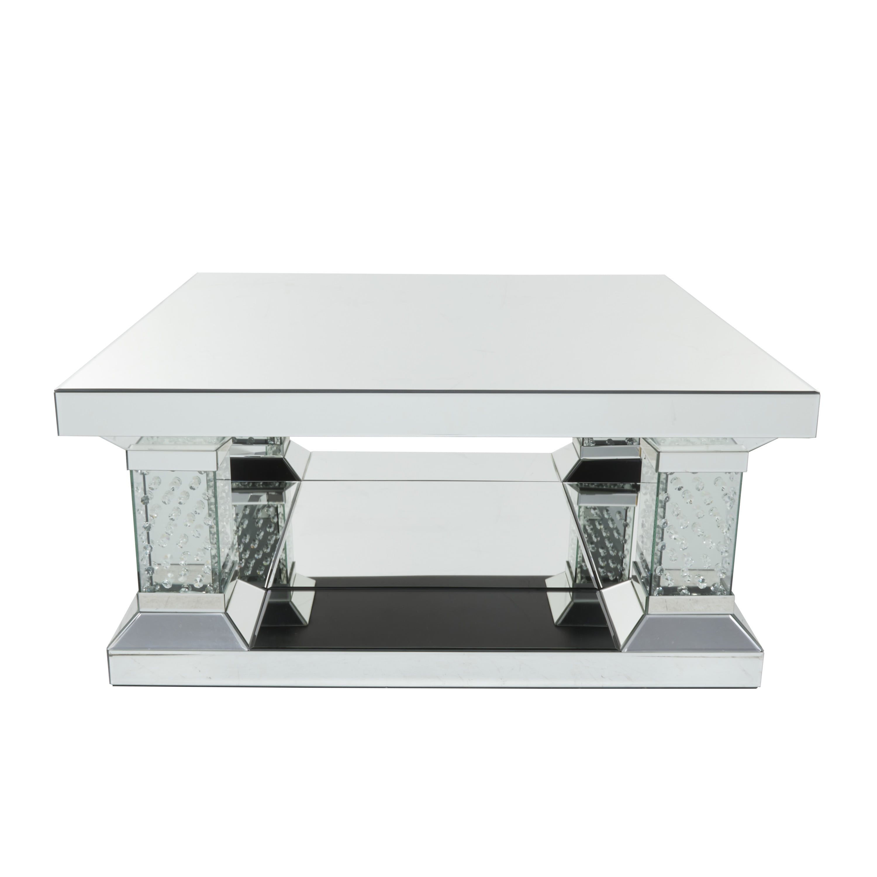 DecMode 39" x 18" Silver Glass Mirrored Coffee Table with Crystal ...