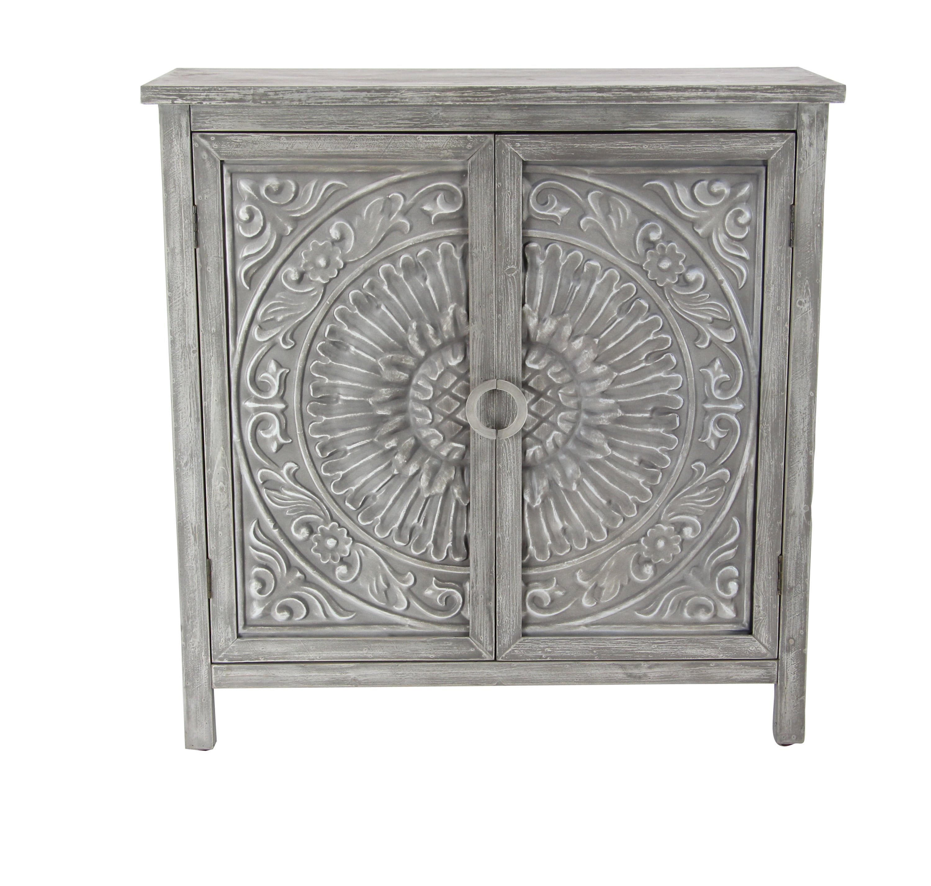 Free Shipping! DecMode Gray Wood Tall Storage Cabinet with Carved ...