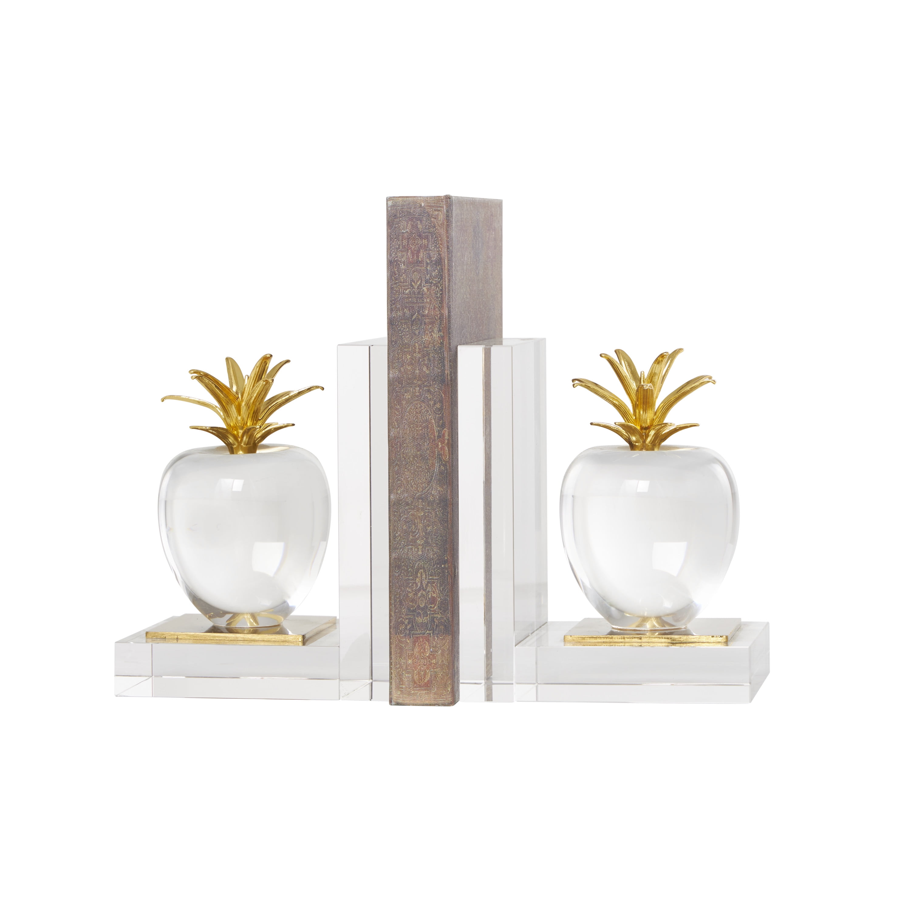DecMode 4" Apple Fruit Clear Glass Bookends with Gold Leaves (Set of 2 ...