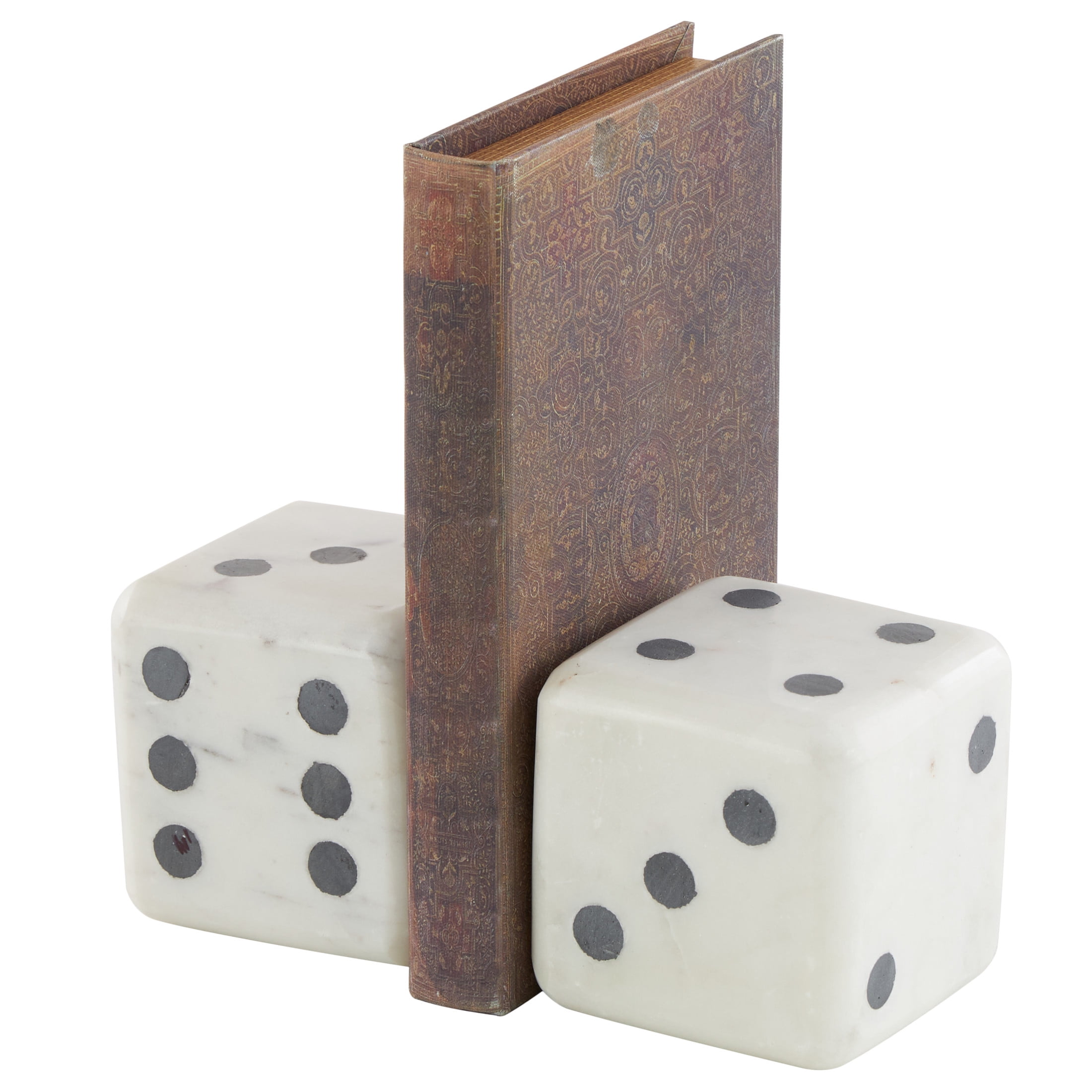 DecMode 4" Dice Geometric White Marble Bookends (Set of 2) - Walmart.com