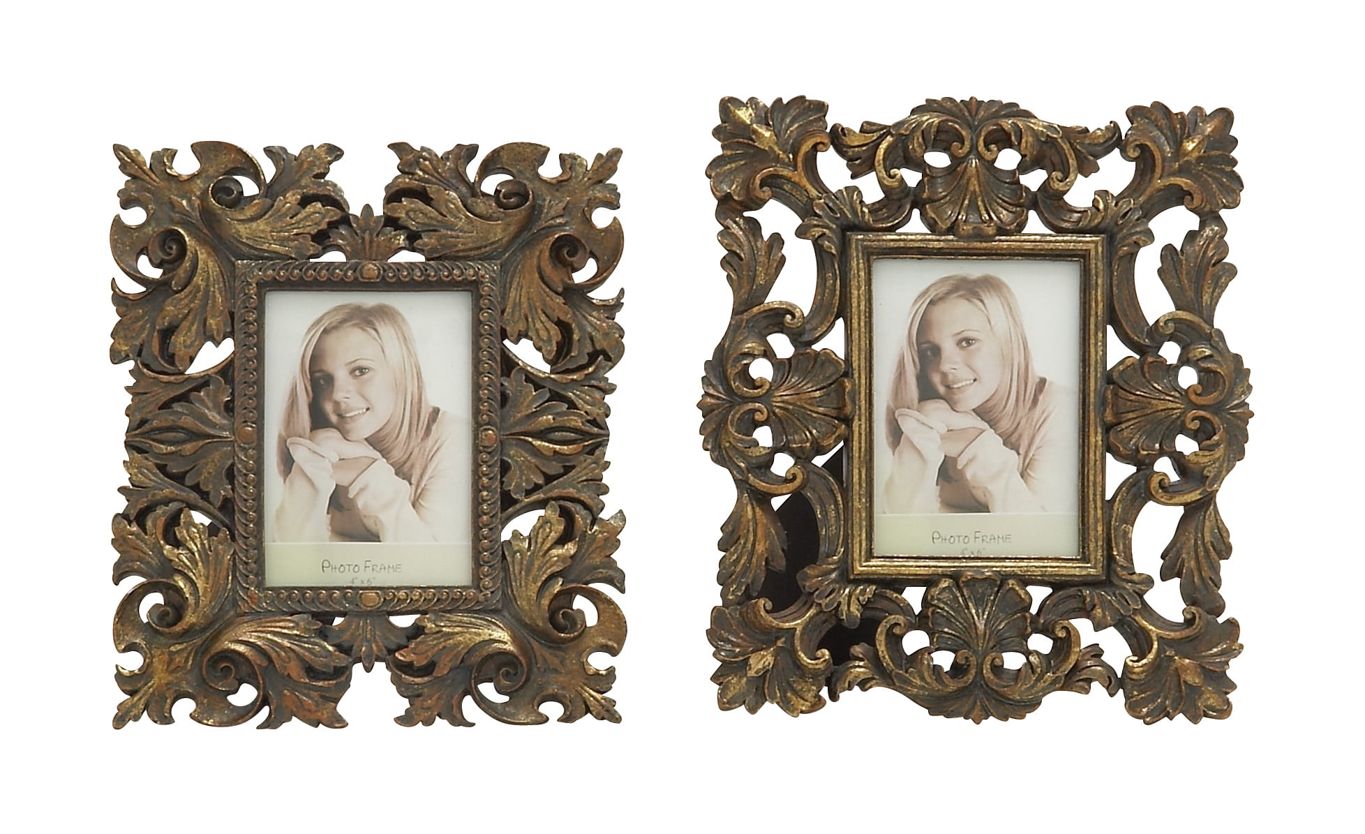 DecMode 4" x 6" Handmade Intricate Carved Gold Scroll Photo Frame (2 ...