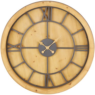 DecMode Farmhouse 36 inch slat style cypress wood and iron wall clock ...