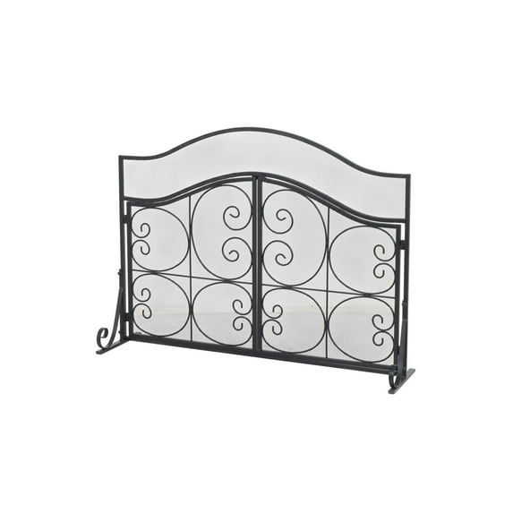 DecMode 41" x 30" Black Metal Arched 1 Panel 2 Door Scroll Fireplace ...