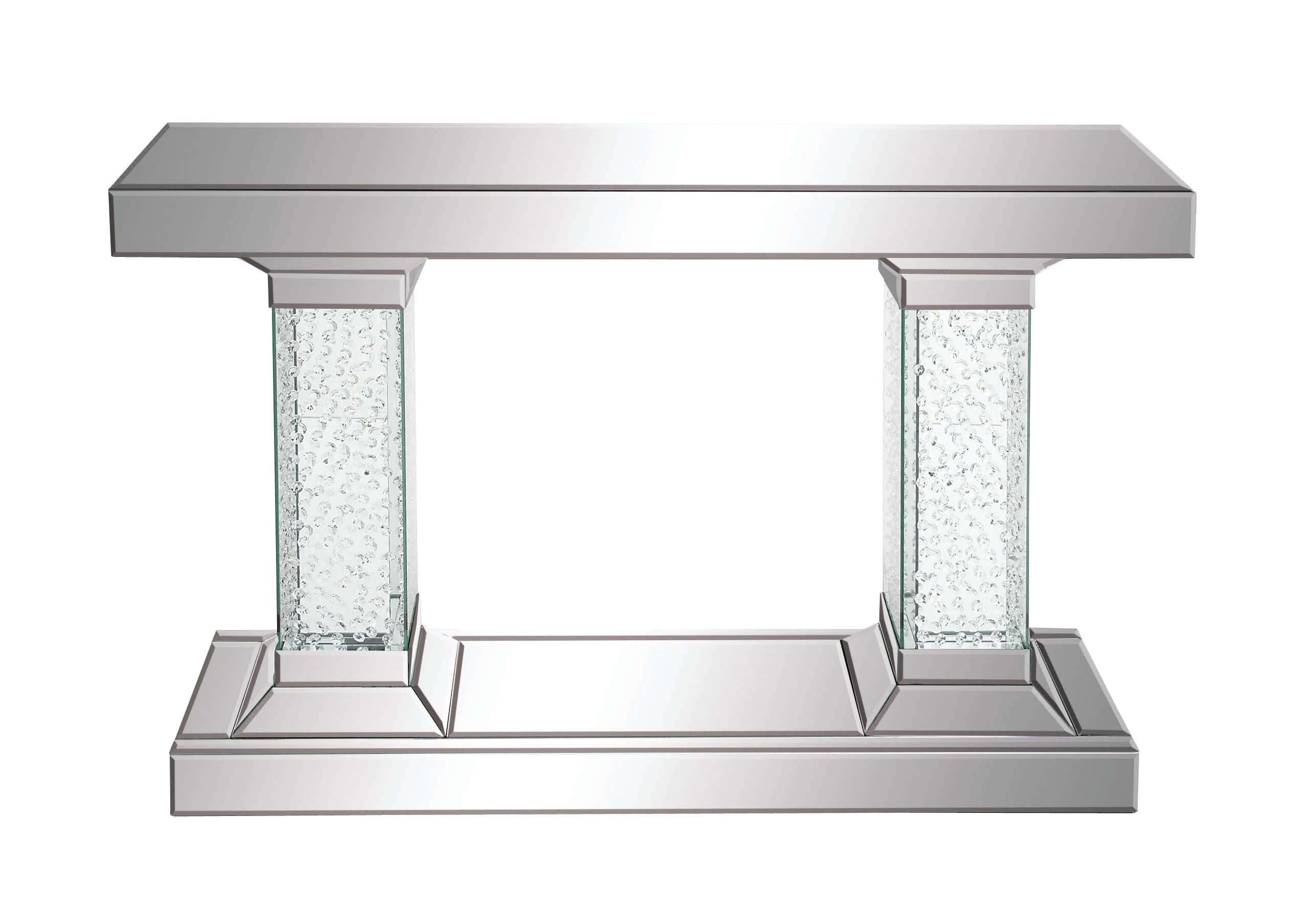 DecMode 42" x 31" Silver Wood Beveled Mirrored Console Table with ...