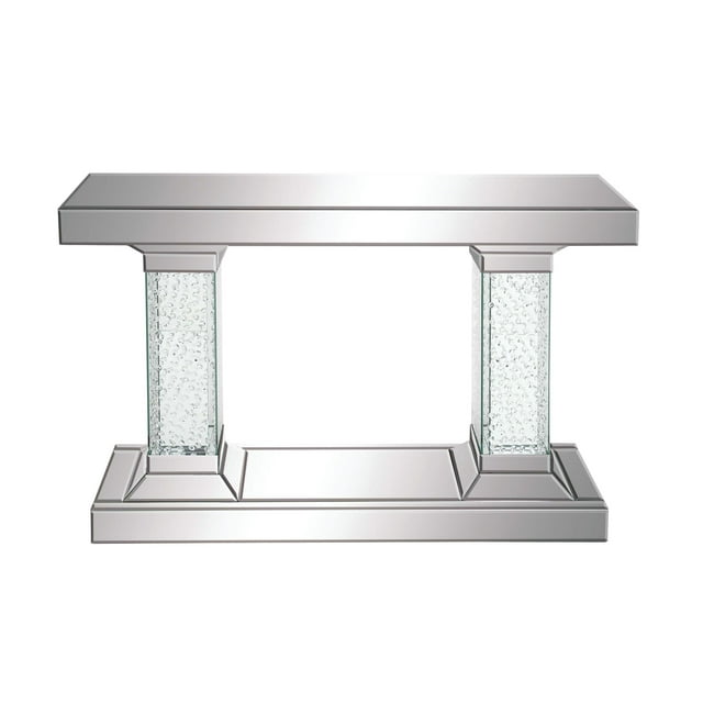 DecMode 42" x 31" Silver Wood Beveled Mirrored Console Table with ...