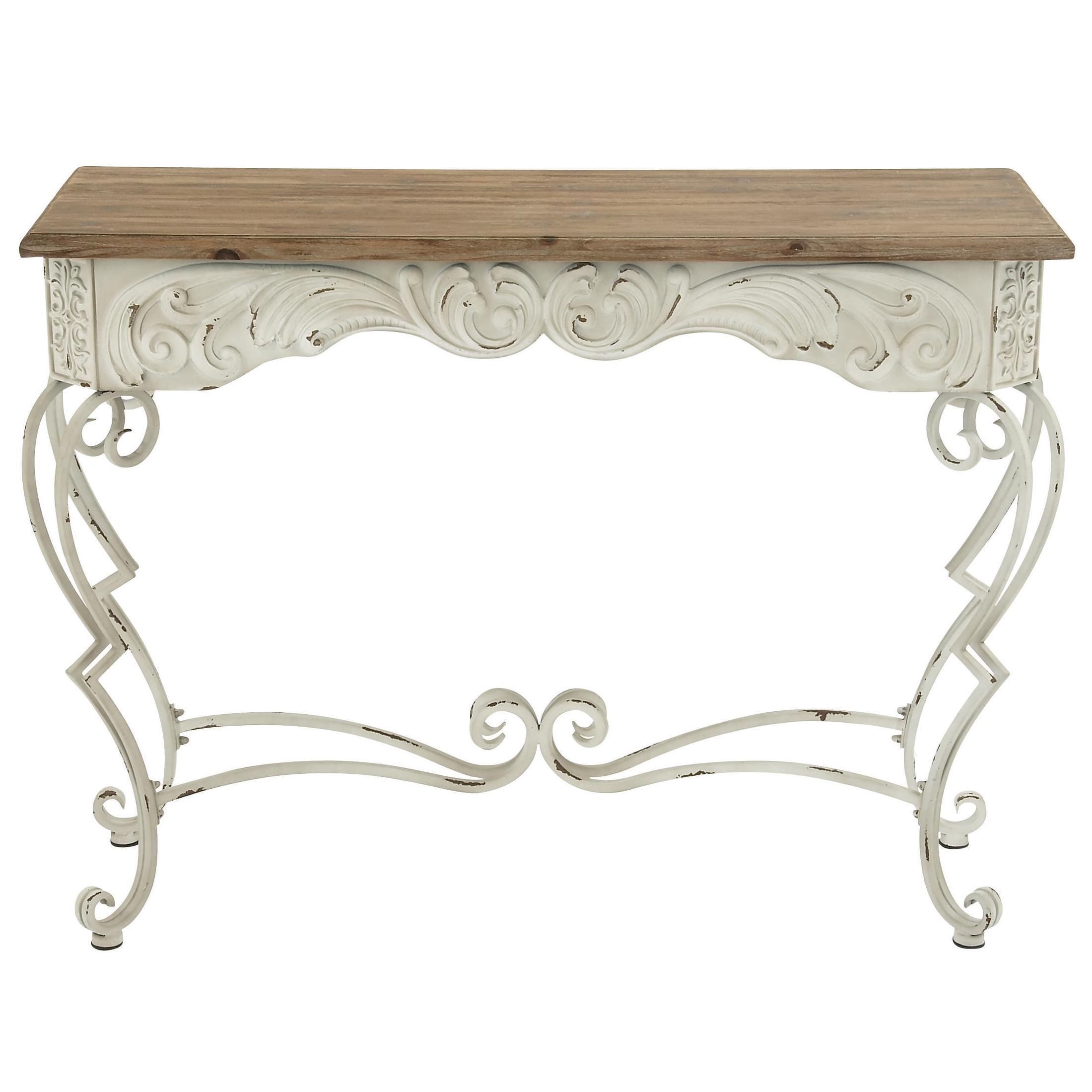 Free Shipping! DecMode 42" x 32" White Metal Scroll Console Table with ...