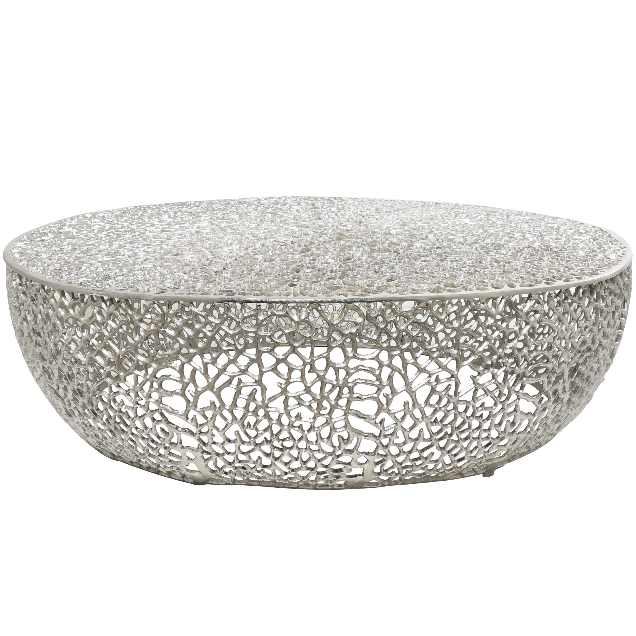 DecMode 44" x 13" Silver Aluminum Metal Abstract Coral Coffee Table, 1 ...