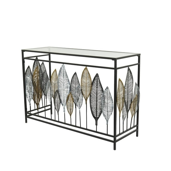 DecMode Metal Leaf Console Table - 44 x 30 Glass Top - Walmart.com