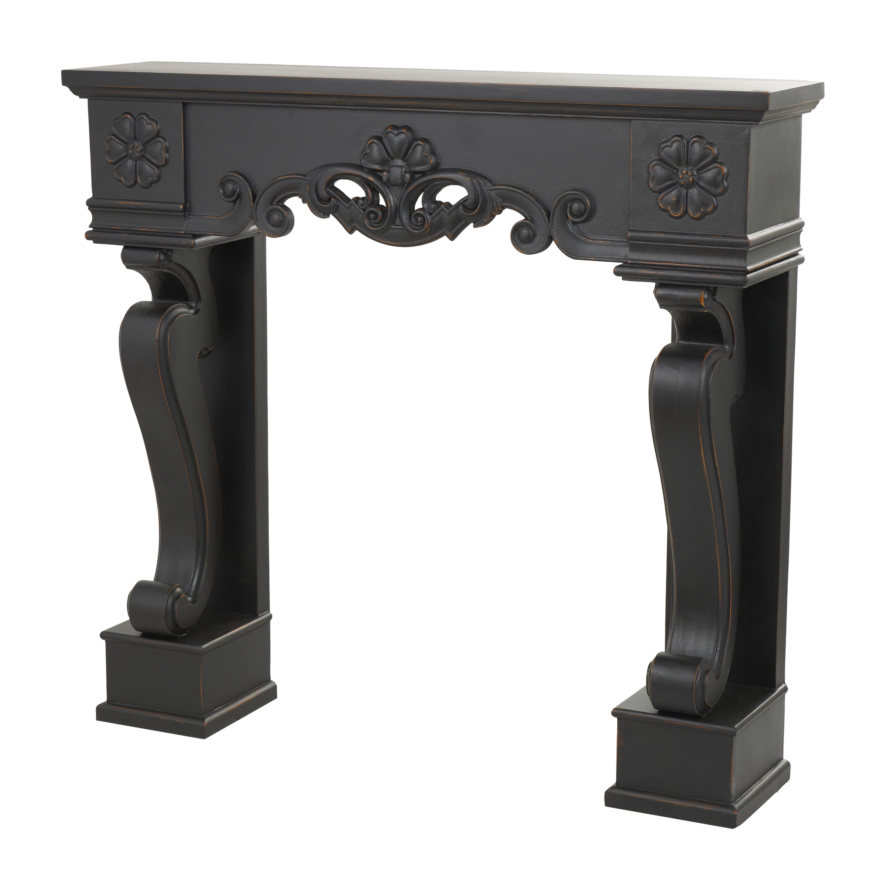 DecMode 45" x 43" Wood Black Freestanding Scroll Surround Fireplace ...