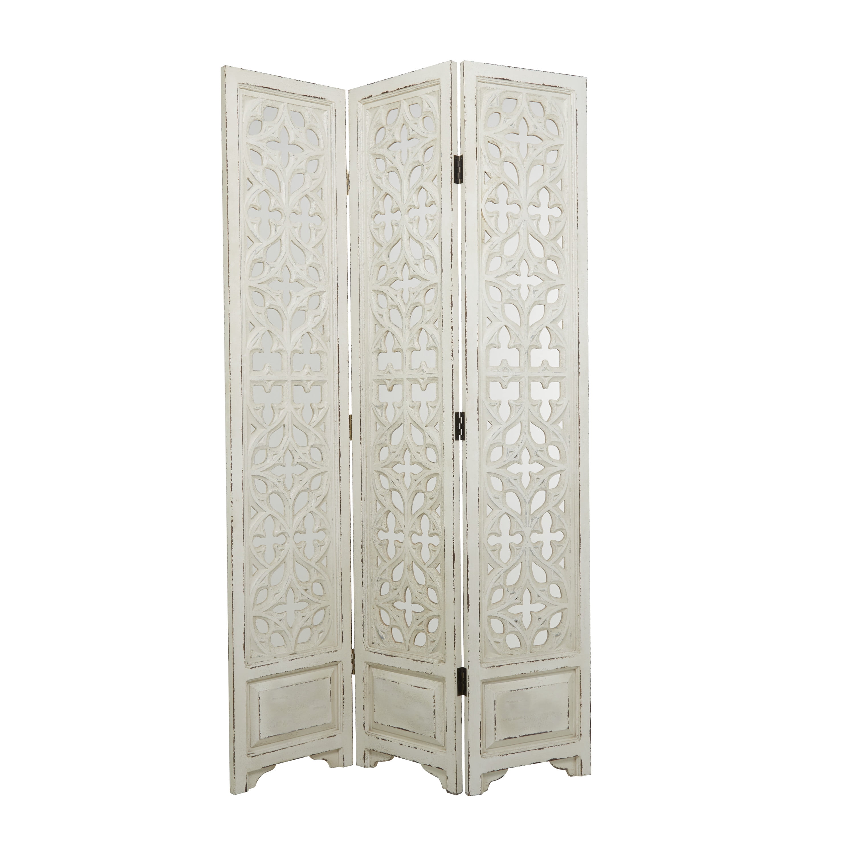 DecMode 45x75 White Wood Floral Room Divider Screen - Walmart.com