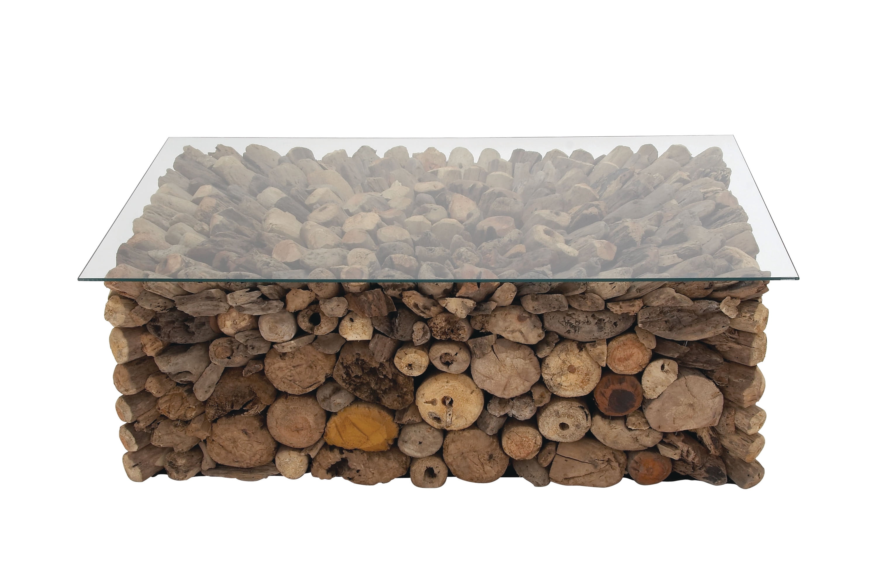 DecMode 46" x 17" Brown Wood Handmade Stacked Collage Coffee Table with ...