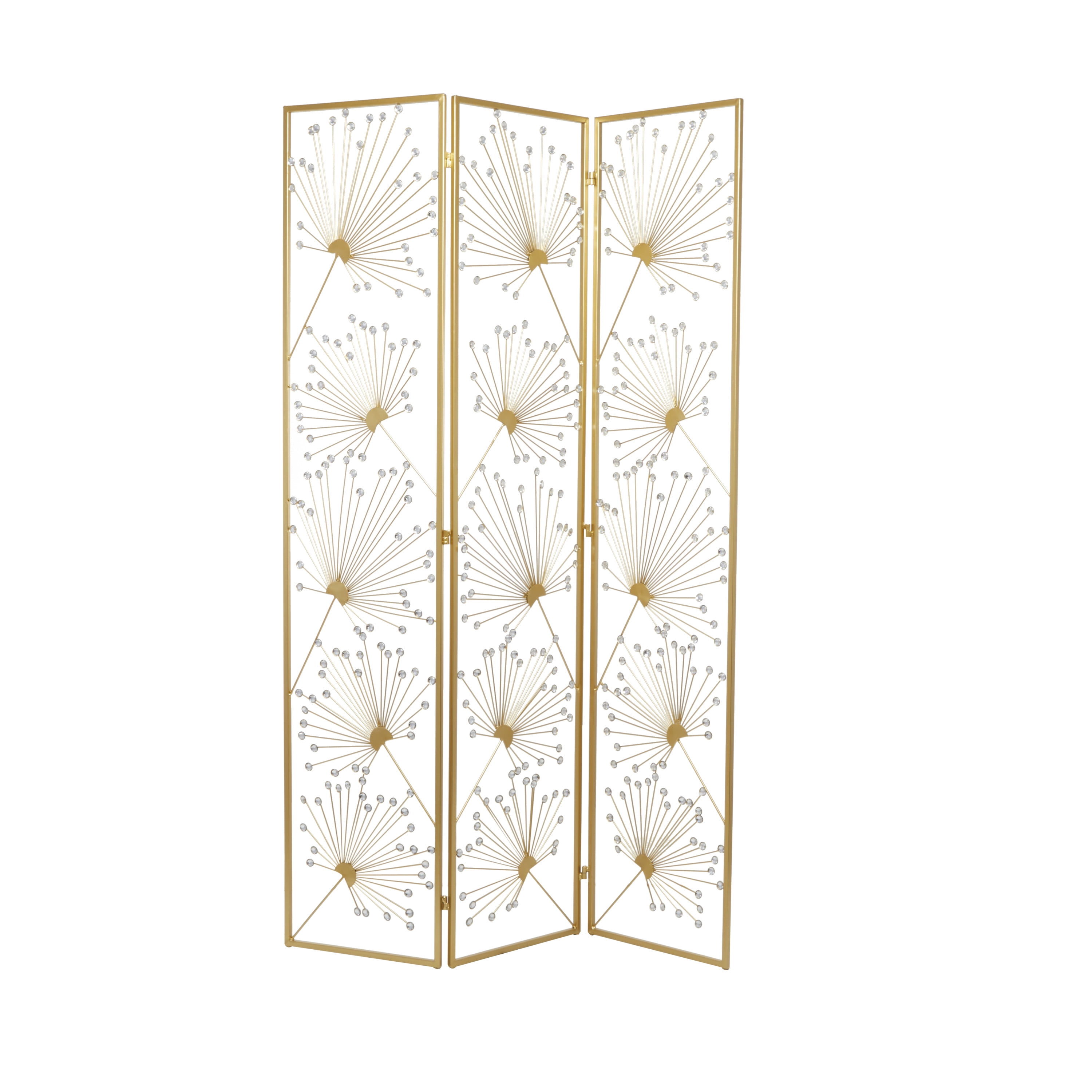 DecMode 46" x 71" Gold Metal Floral Hinged Foldable Partition 3 Panel ...
