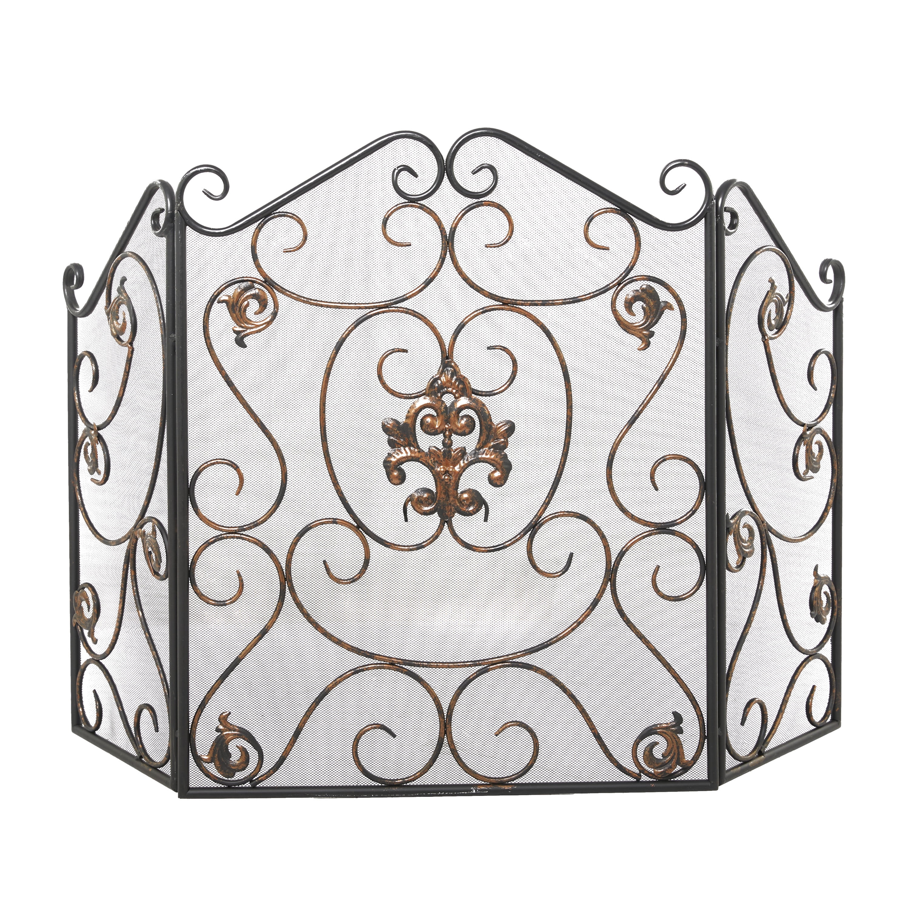 DecMode 47" x 30" Bronze Metal Foldable Mesh Netting 3 Panel Scroll ...