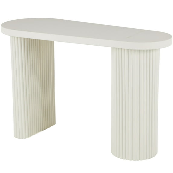 DecMode 47" x 30" White Metal Handmade Oval Console Table with Ribbed ...