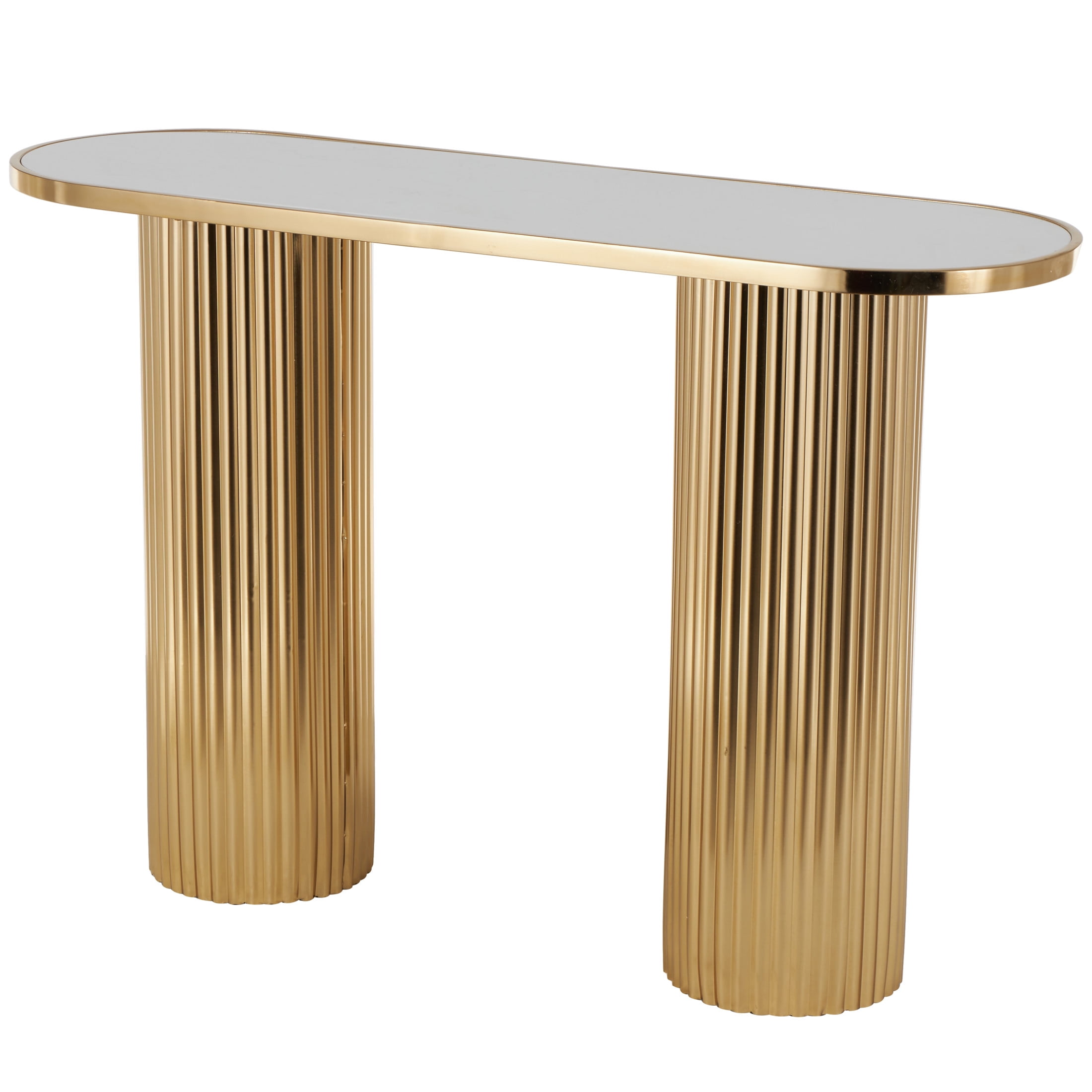 DecMode 47" x 31" Gold Metal Oval Console Table with White Marble ...