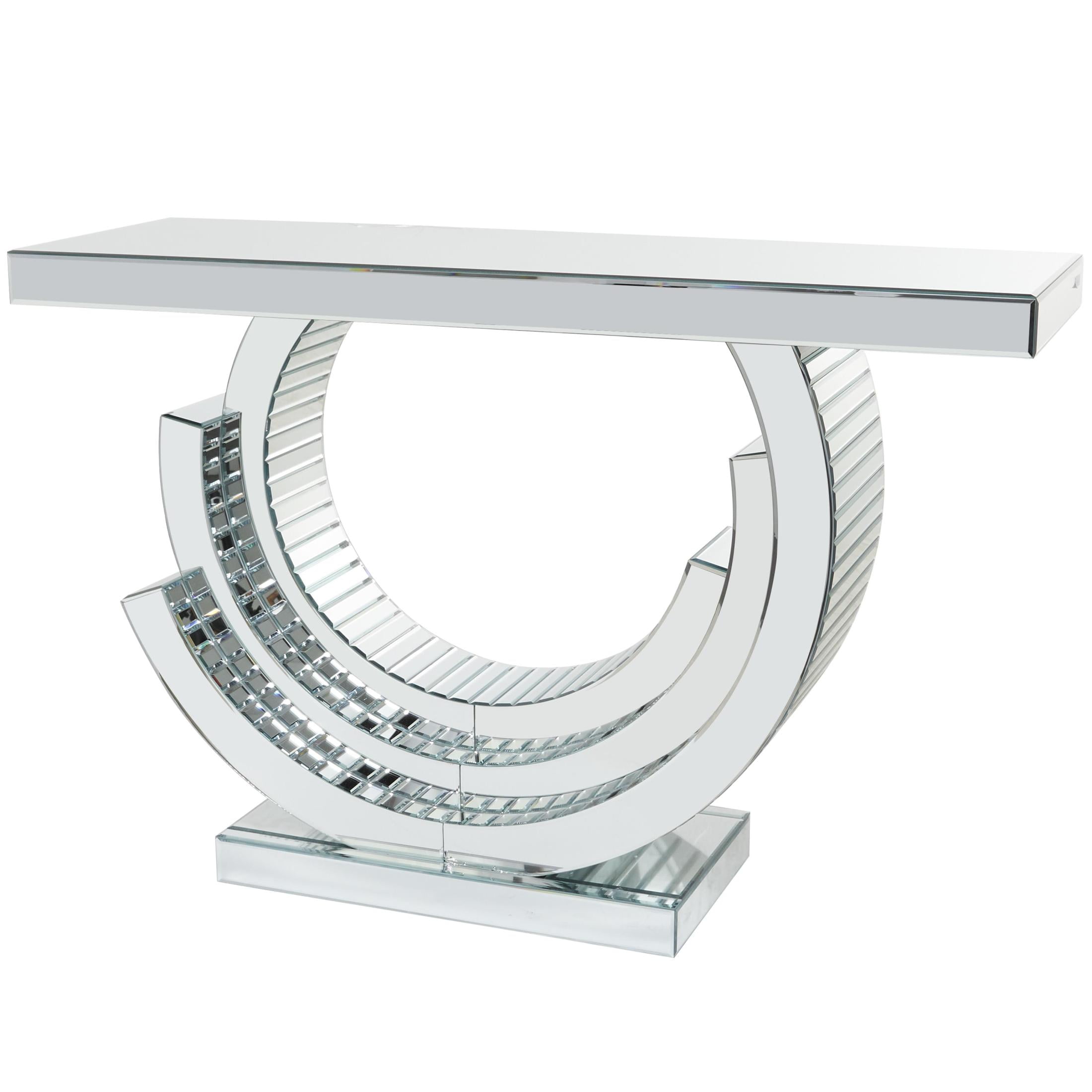 DecMode 47" x 32" Silver Glass Mirrored Console Table, 1-Piece ...