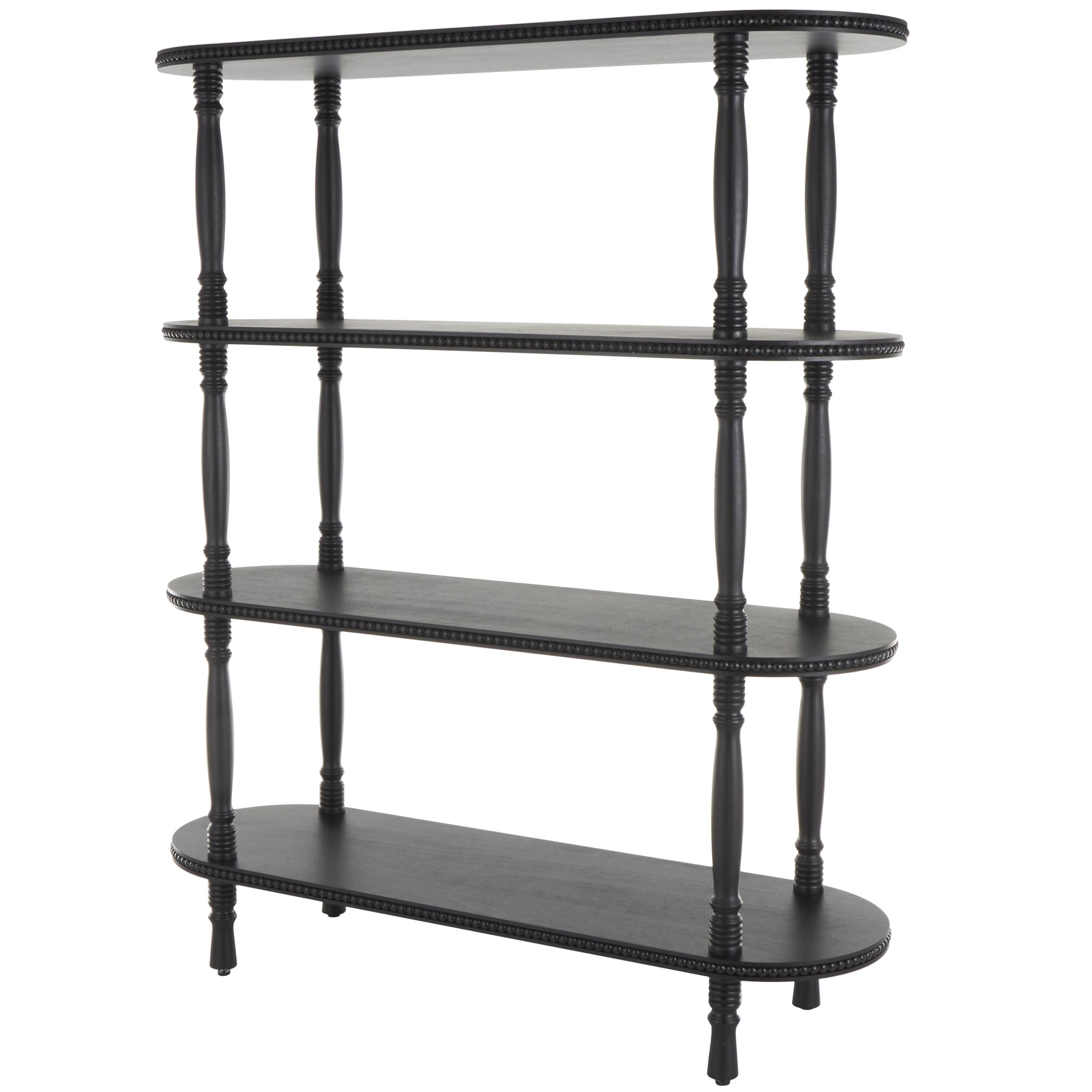DecMode 47" x 57" Black Wooden Oval 4-Tier Shelving Unit with Turned ...