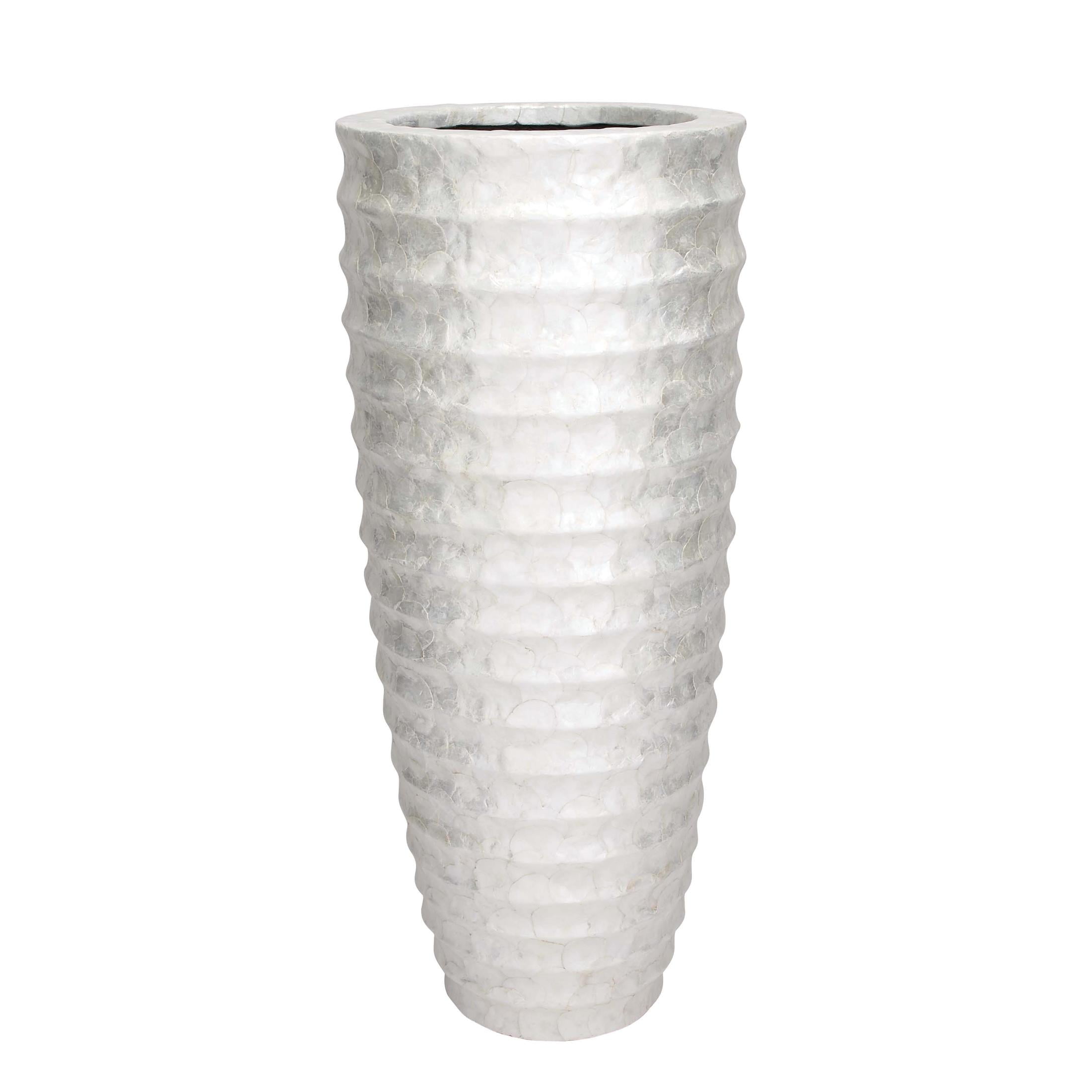 DecMode 48" Tall Floor White Capiz Shell Vase with Ripple Design ...