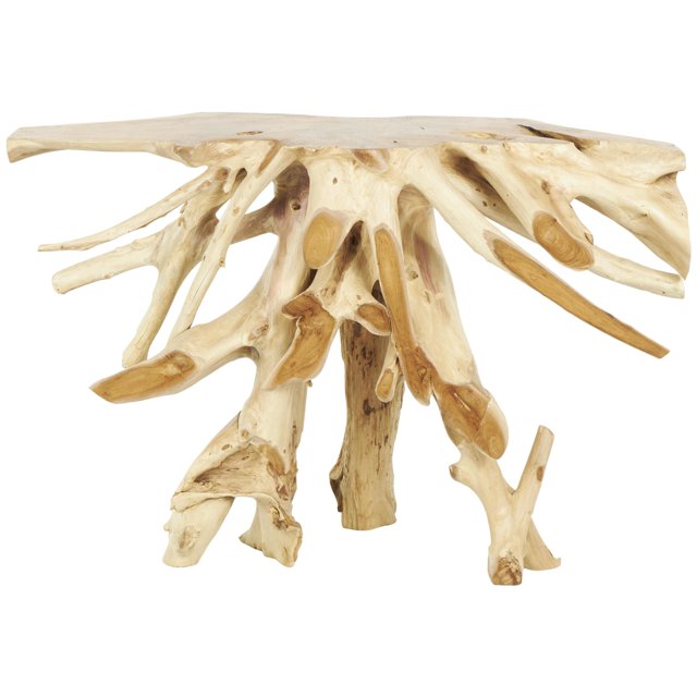 DecMode 48" x 32" Brown Teak Wood Handmade Live Edge Tree Trunk Console ...