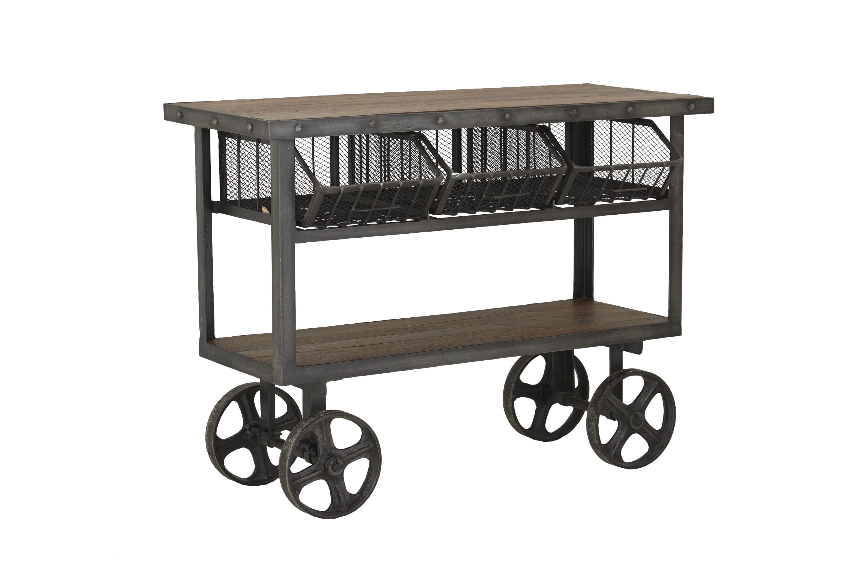 DecMode 48" x 36" Black Metal Industrial Rolling Cart 3 Basket Drawers ...